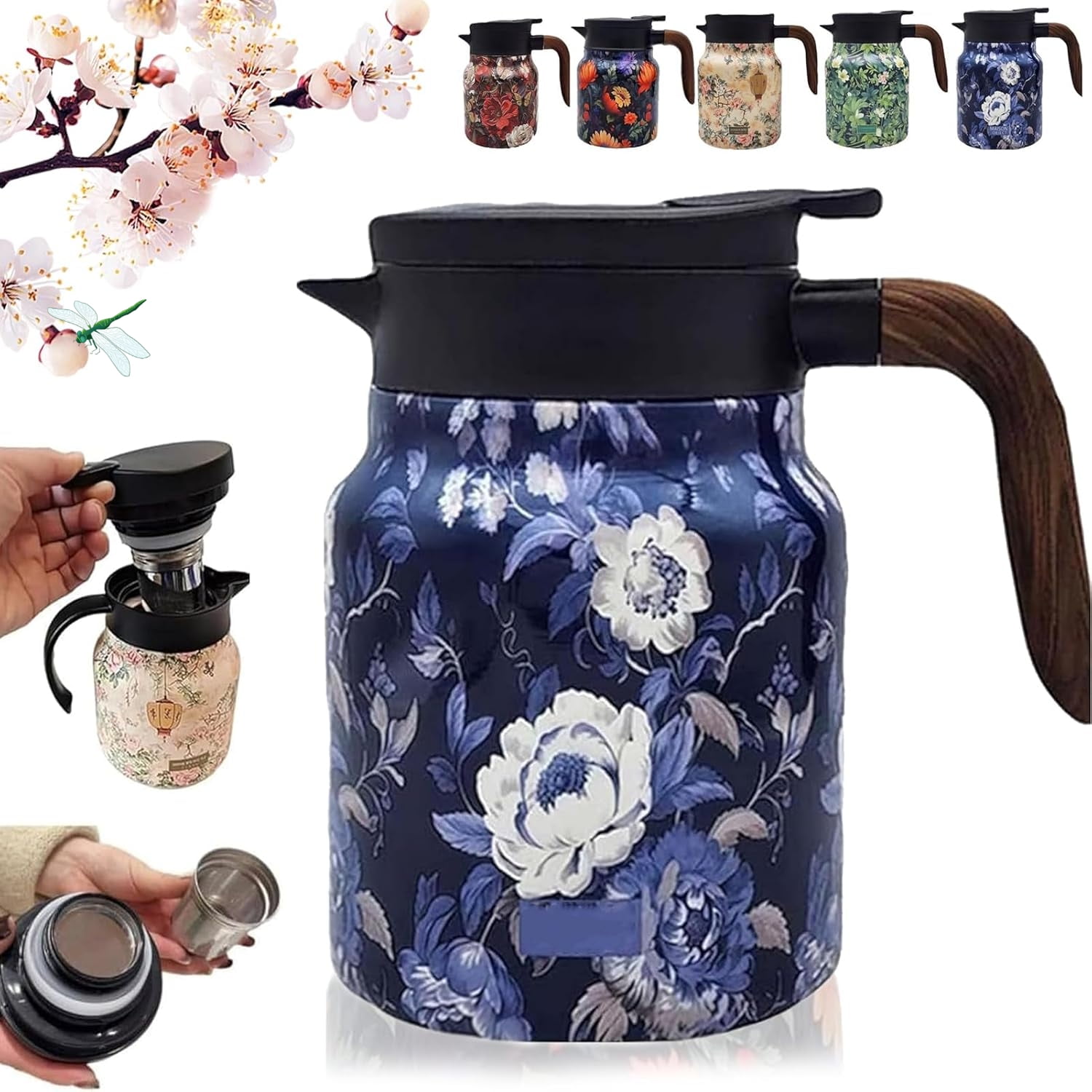 Raidley Vintage Floral Pattern Tea Thermos Built-in Infuser, Doresty ...