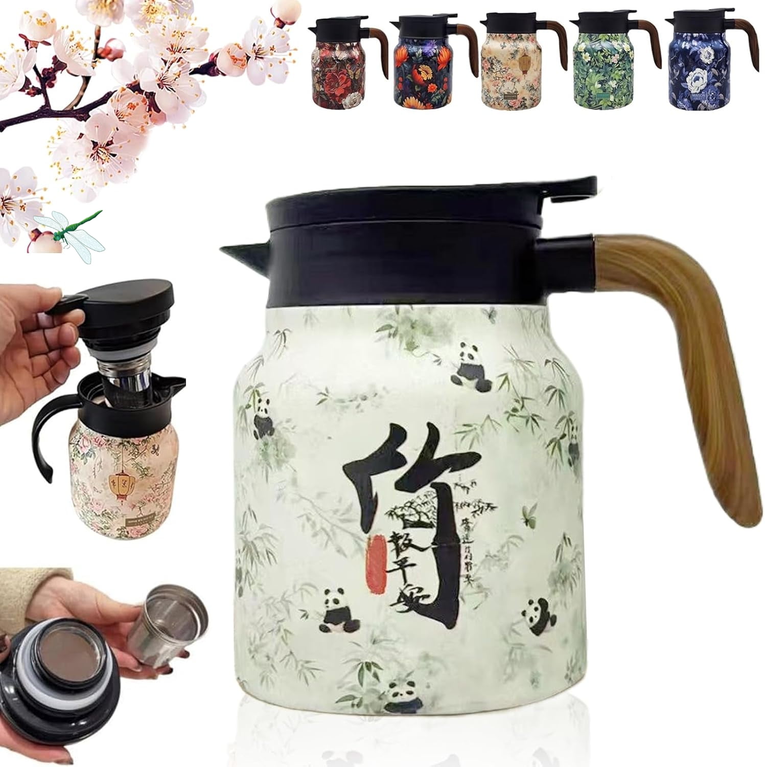 Raidley Vintage Floral Pattern Tea Thermos Built-in Infuser, Doresty ...