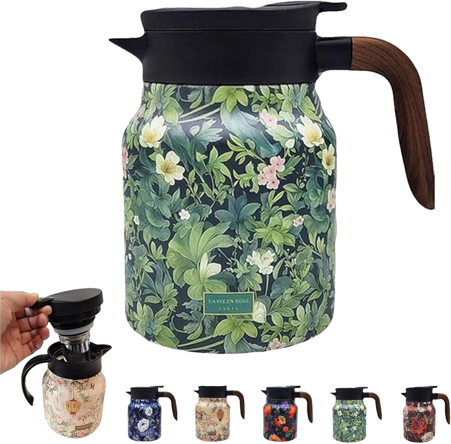 Raidley Vintage Floral Pattern Tea Thermos, Doresty Thermos Tea Pot ...