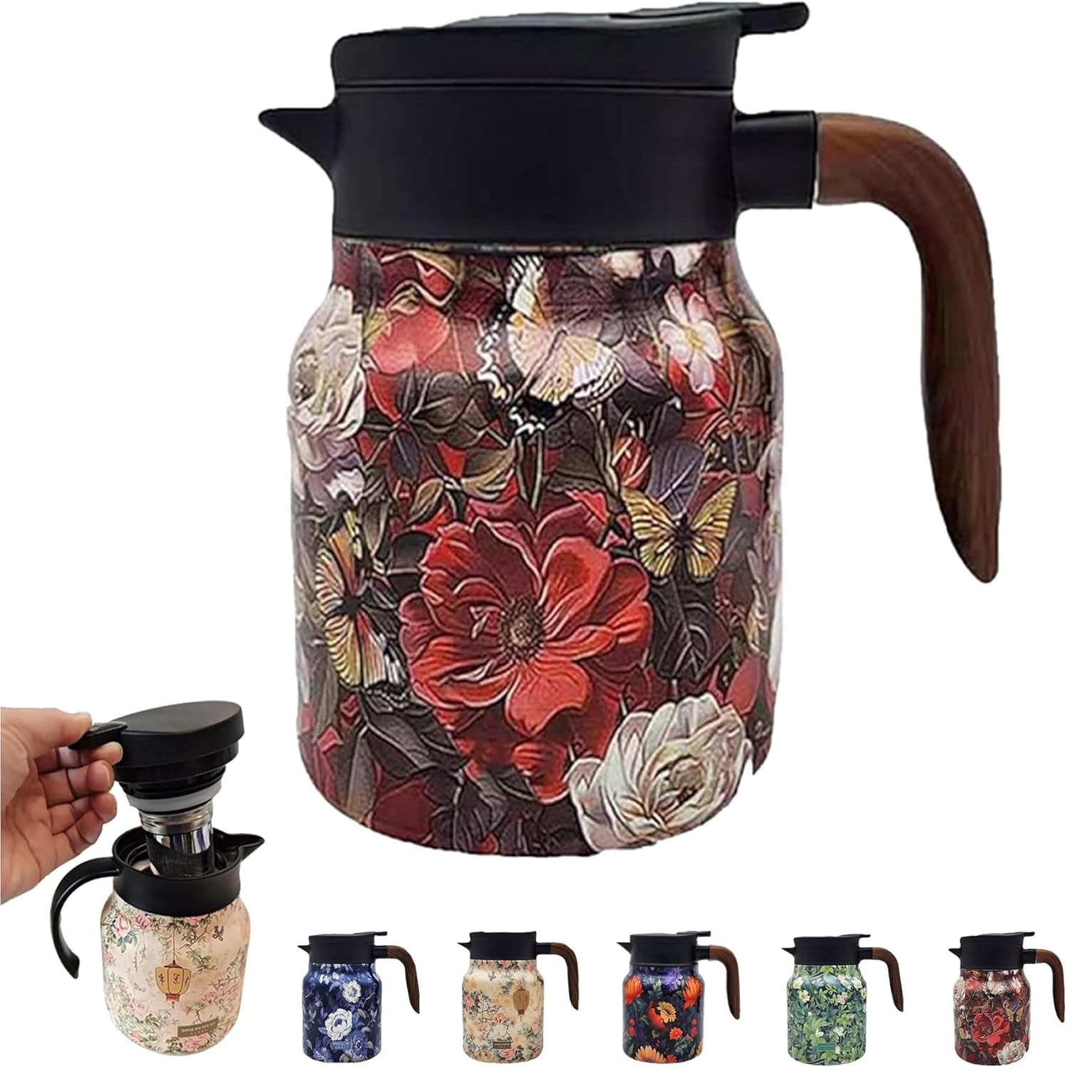 Raidley Vintage Floral Pattern Tea Thermos, Doresty Thermos Tea Pot ...