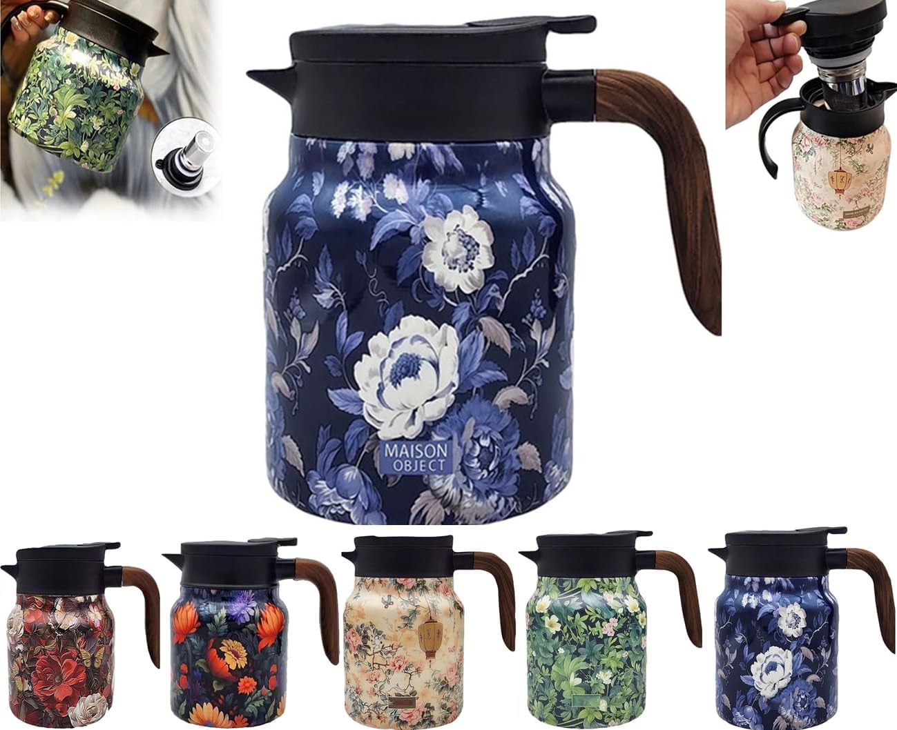 Raidley Vintage Floral Pattern Tea Thermos, Doresty Thermos Tea Pot ...