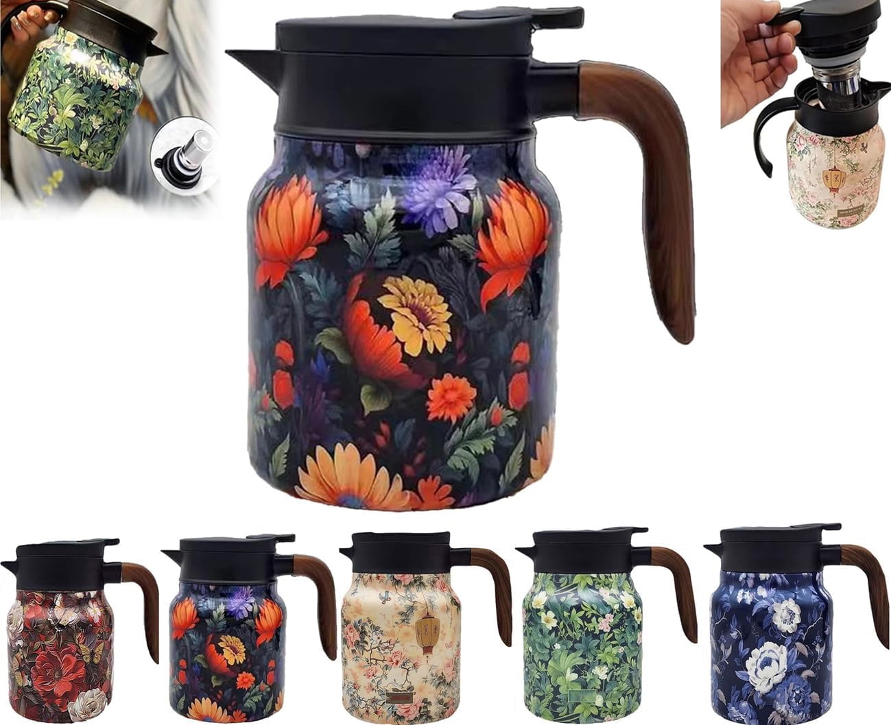 Raidley Vintage Floral Pattern Tea Thermos, Doresty Thermos Tea Pot ...