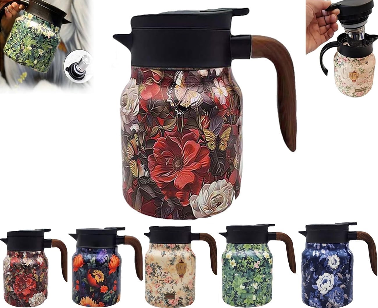 Raidley Vintage Floral Pattern Tea Thermos, Doresty Thermos Tea Pot ...