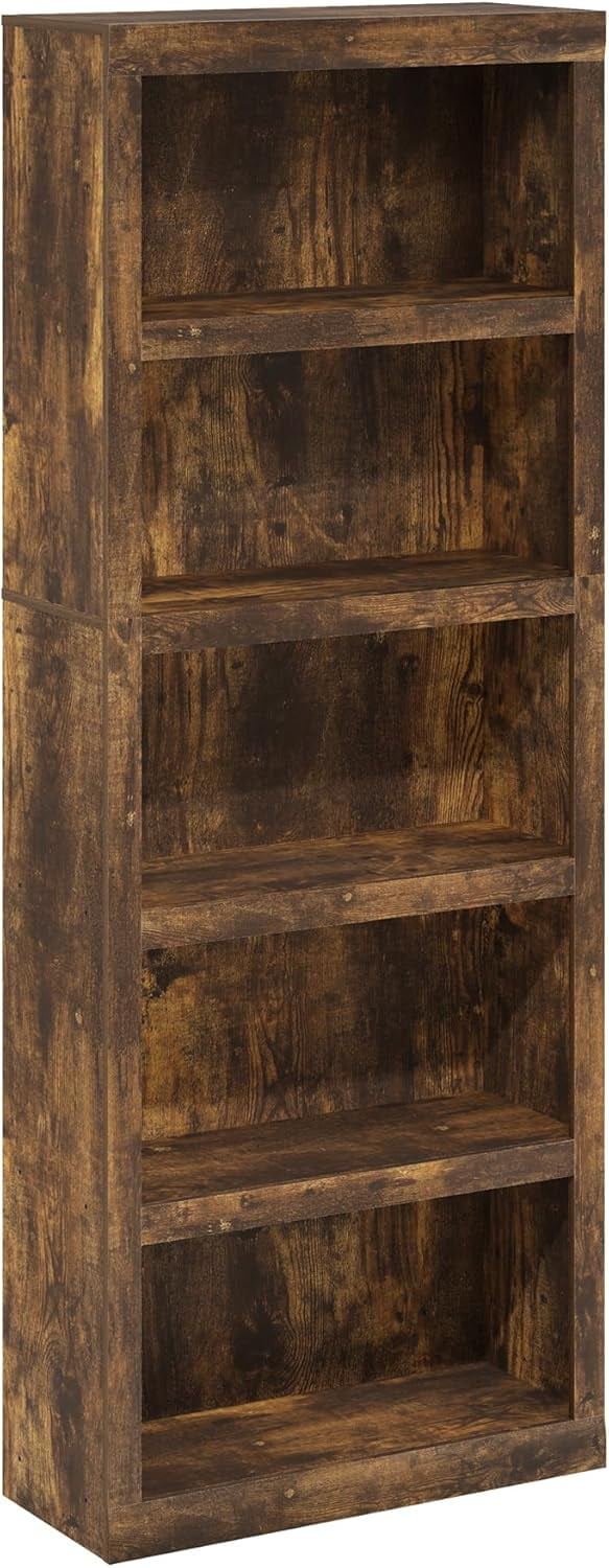 Rail 5-Tier Open Shelf Bookcase with Classic Style Edges, Amber Pine ...