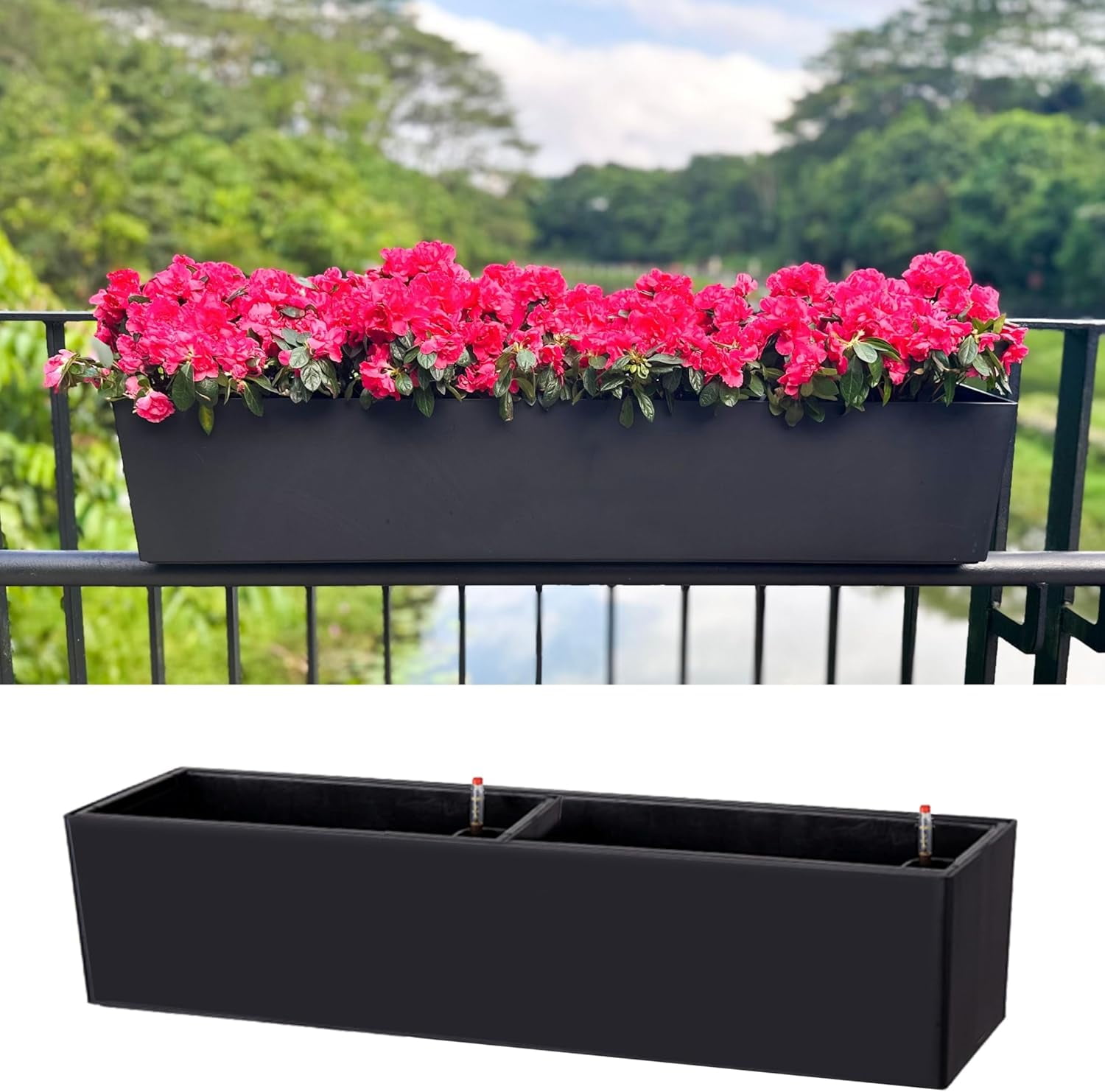 Rail Planter for Balcony Outdoor (1 Pack, 40 Inch) Large Black Self ...