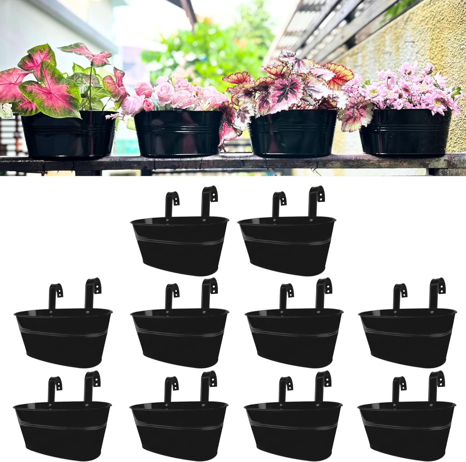 Rail Planter Outdoor Plants(10 Pack, 11.8 Inch) Black Metal Iron ...