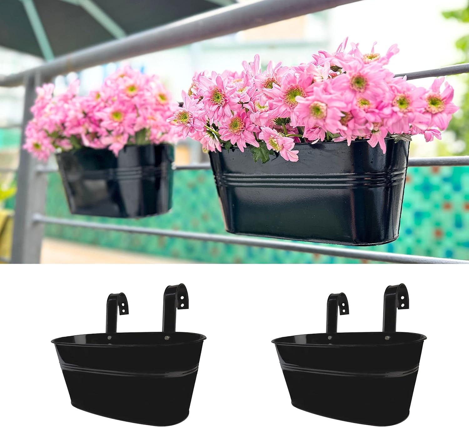 Rail Planter Outdoor Plants (2 Pack, 9.8 Inch) Small and Cute Metal ...