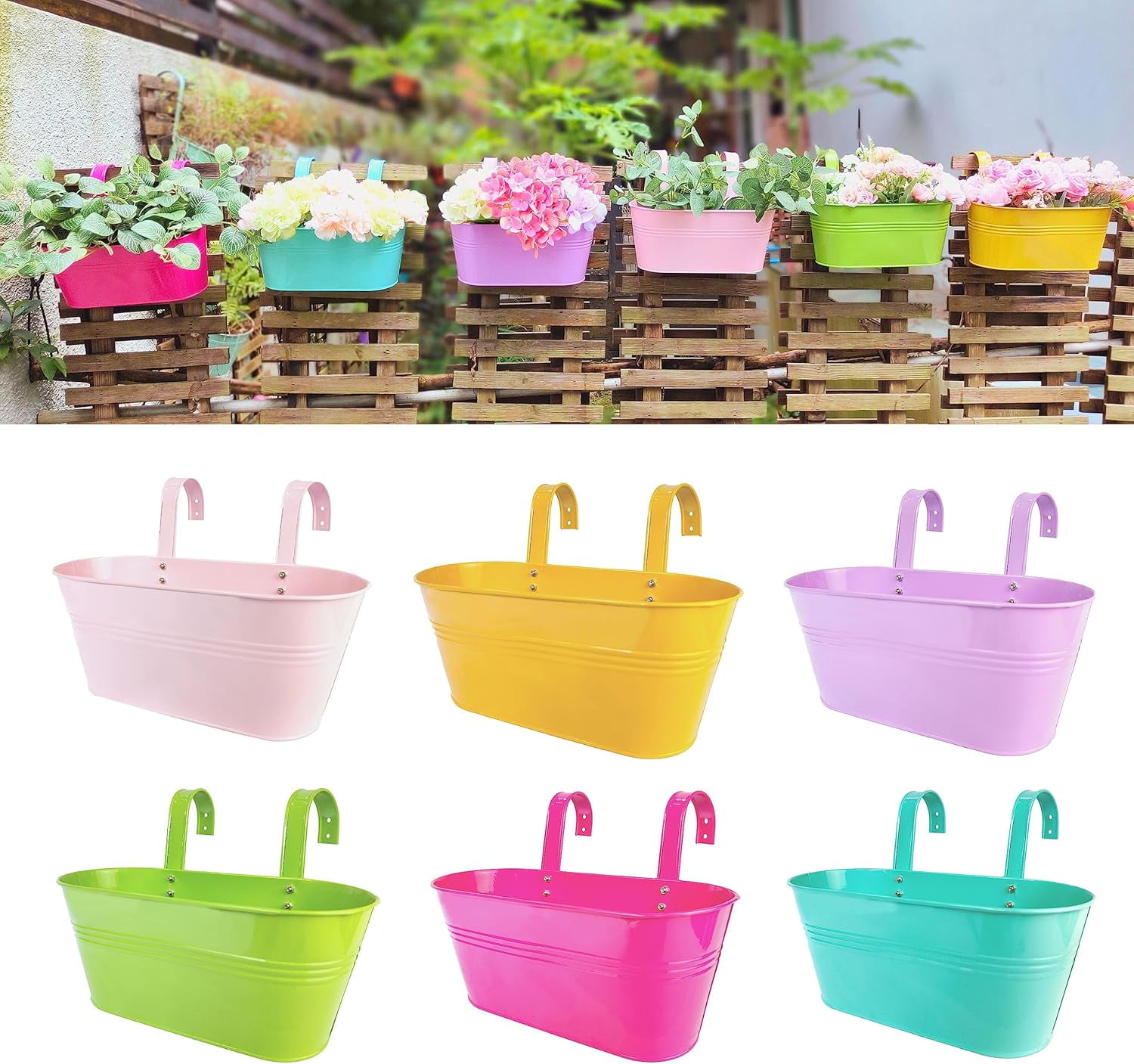 Rail Planter Outdoor Plants (6 Pack, 9.8 Inch) Small and Cute Metal ...