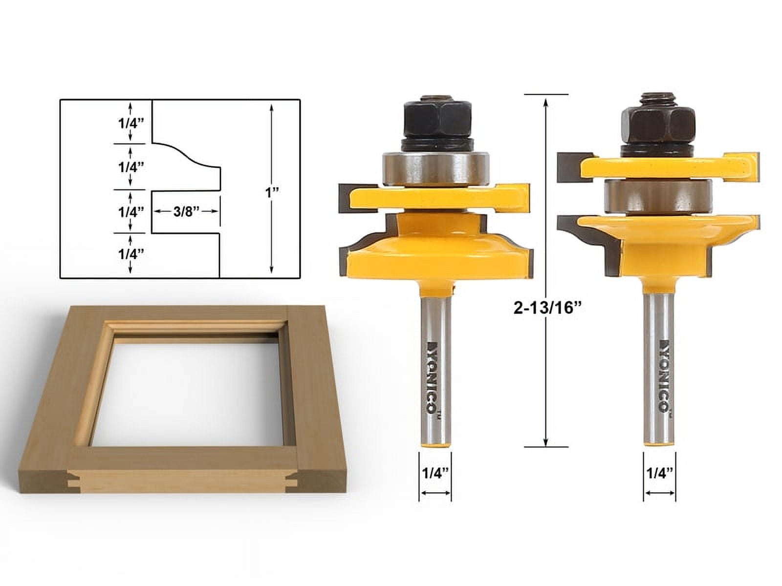 Rail and Stile Router Bits - 2 Bit Standard Ogee - 1/4" Shank - Yonico ...