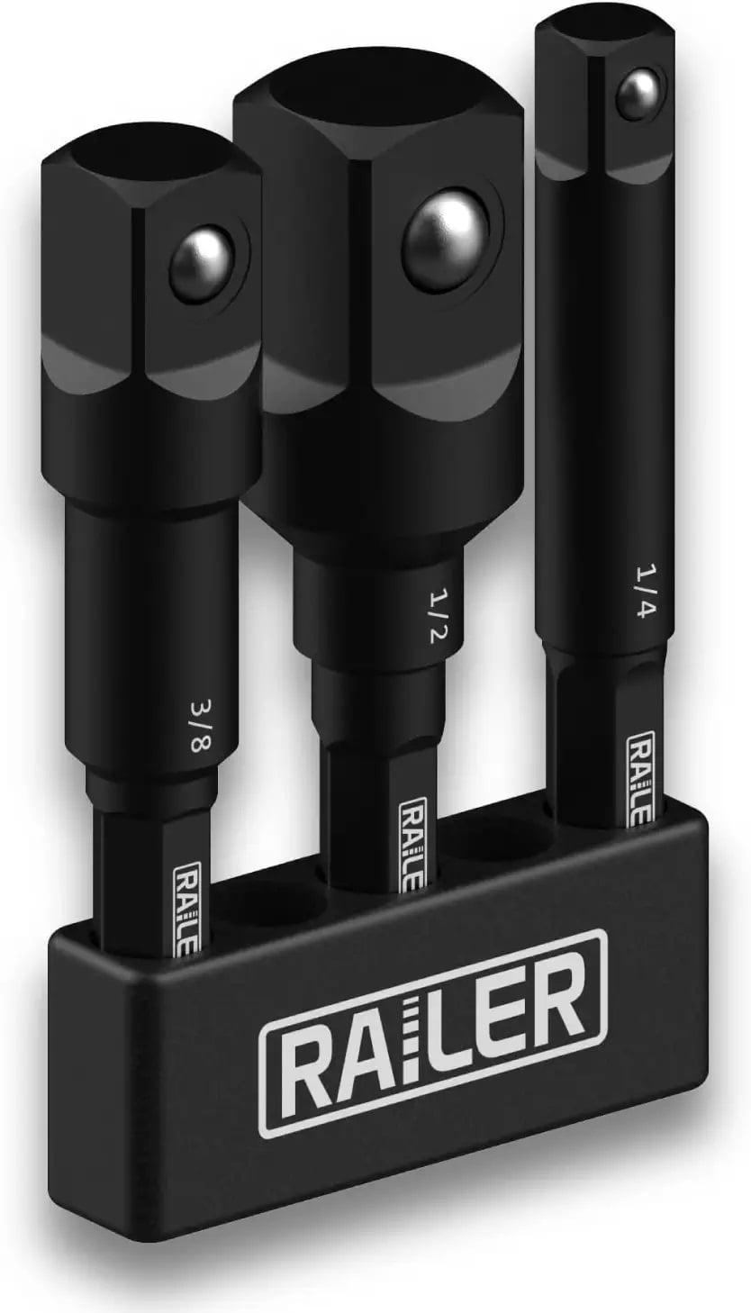 Railer Socket Adapter Set. Impact Grade 3" Extension Bits - 1/4", 3/8 ...