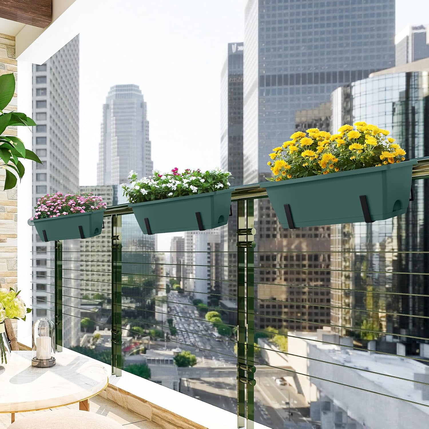 Railing Planter Balcony Hanging Planter Bracket, Green ???6-Pack ...