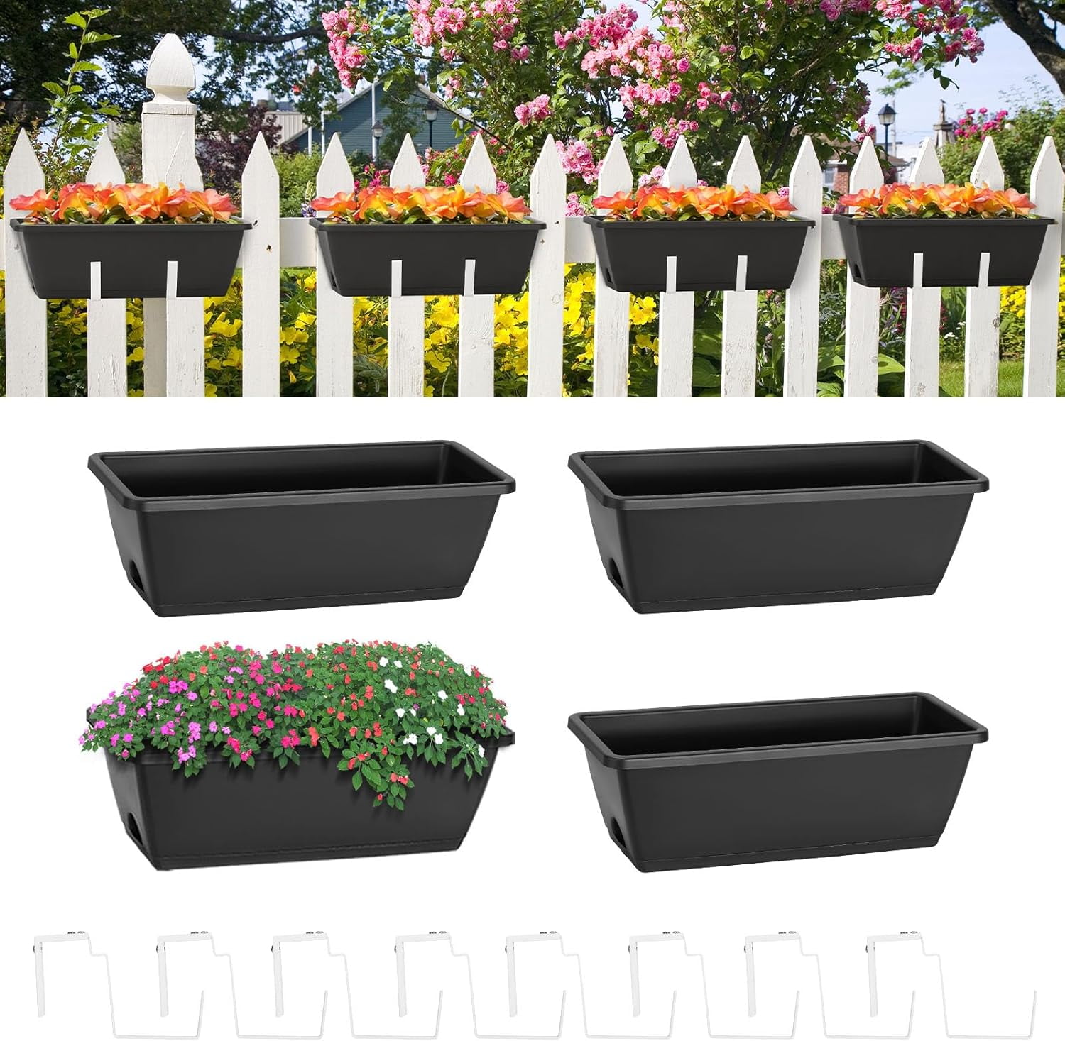 Railing Planter Box 4 Pack Window Boxes Planters with Flower Box ...