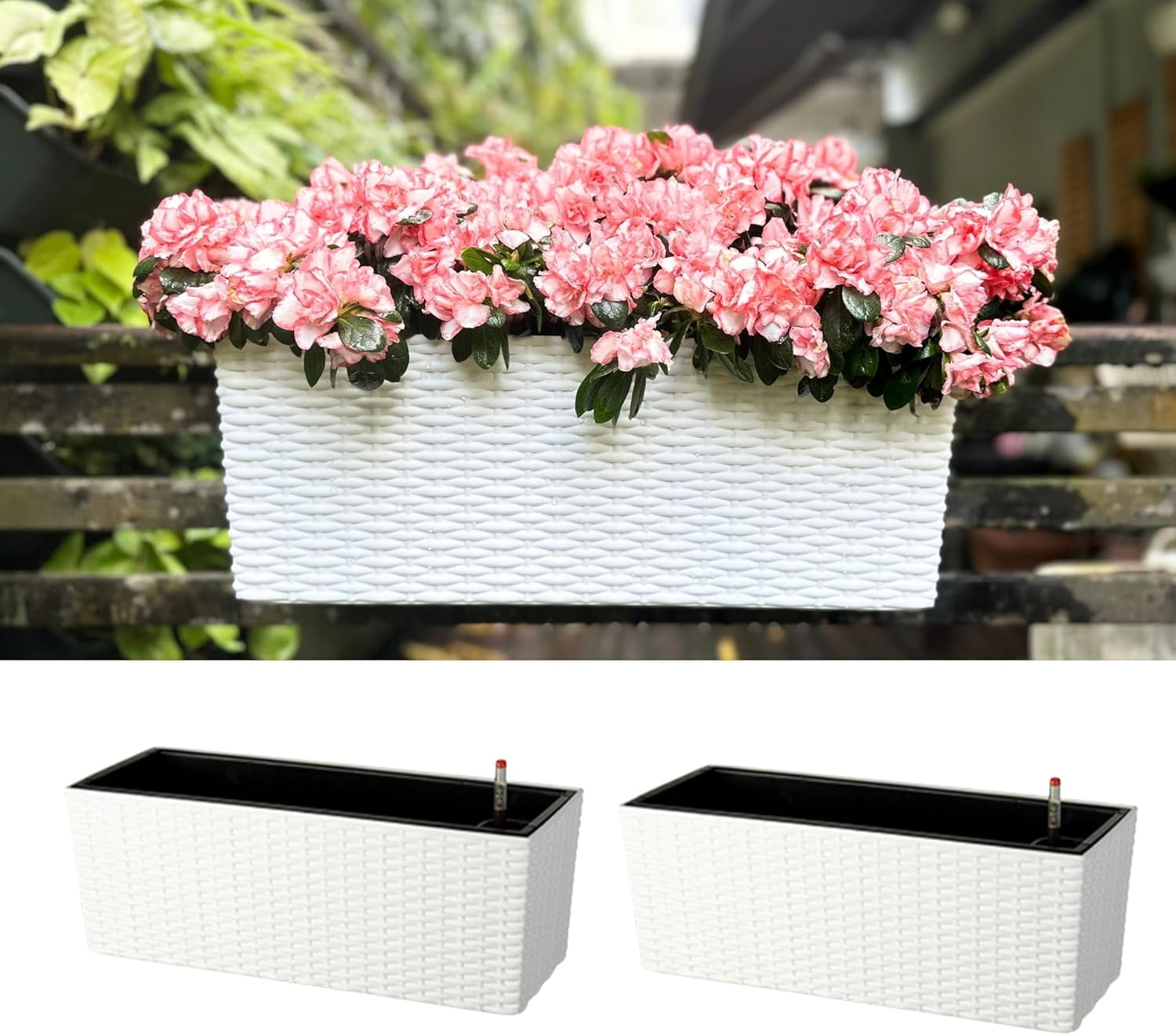 Railing Planter Box for Balcony Garden (2 Pack, 20 Inch) White Self ...