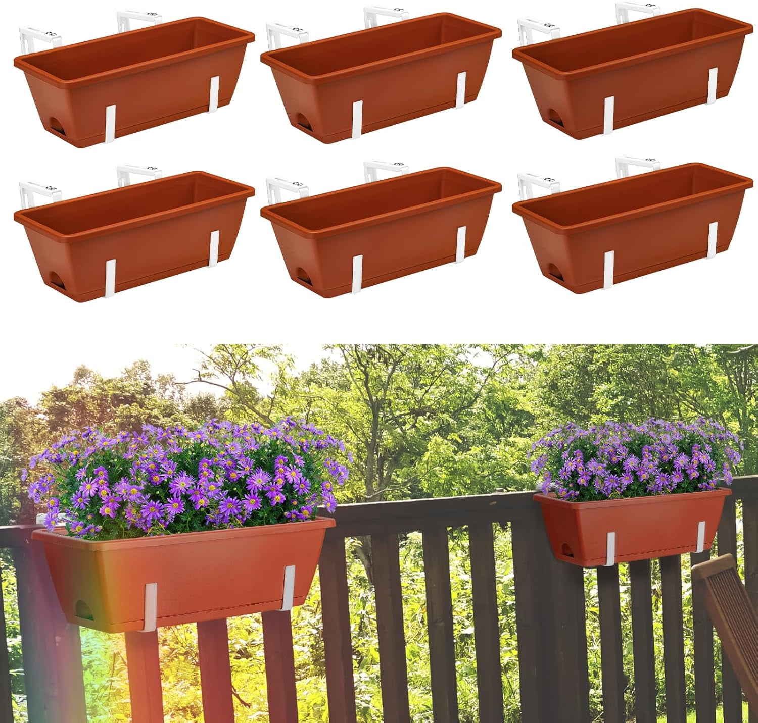 Railing Planter Box, Deck Hanging Planters for Railings, 16.9in Balcony Planters Railing Hanging ...