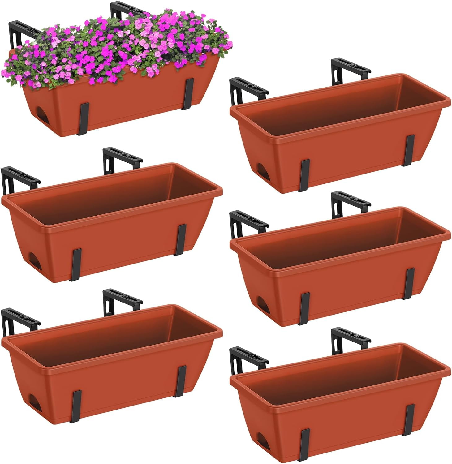Railing Planter Boxes 6 PCS Black Rectangle Railing Flower Box with ...
