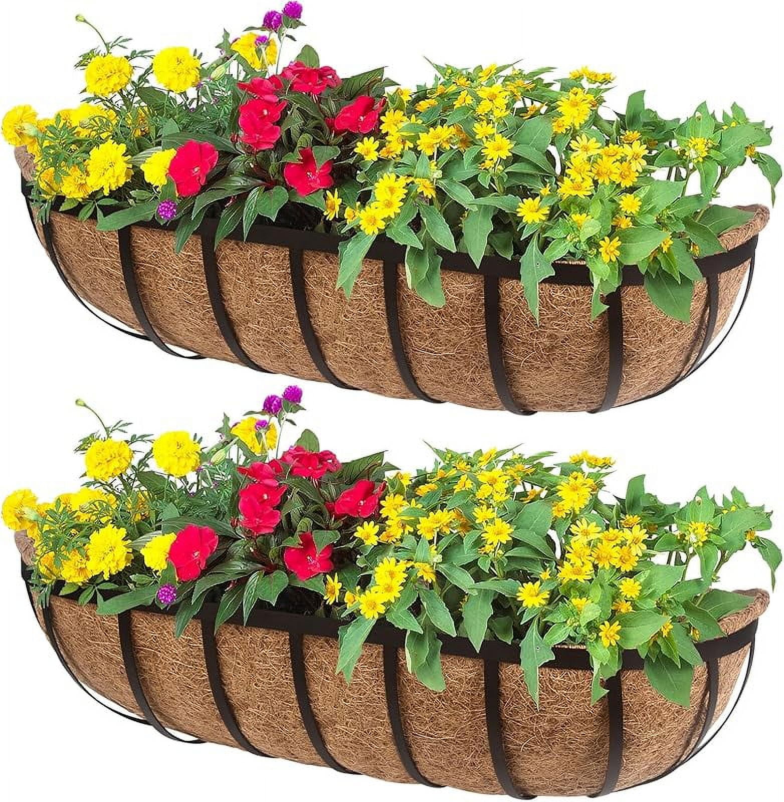 Railing Planter Window Box - 2 Pack 24" Horse Trough Planter with Coco ...