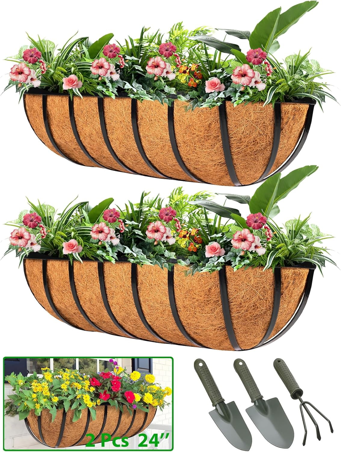 Railing Planter Window Box - 2 Pack 24 Inch Deck Balcony Rail Planter ...