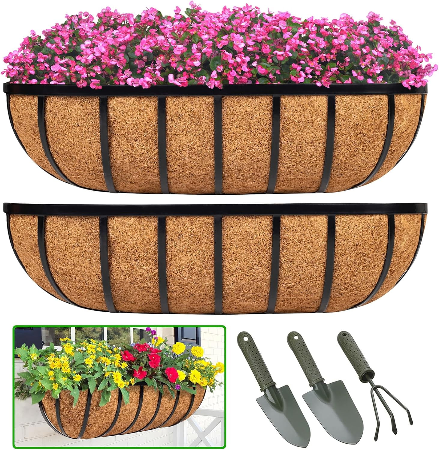 Railing Planter Window Box - 2 Pack 30 Inch Deck Balcony Rail Planter ...