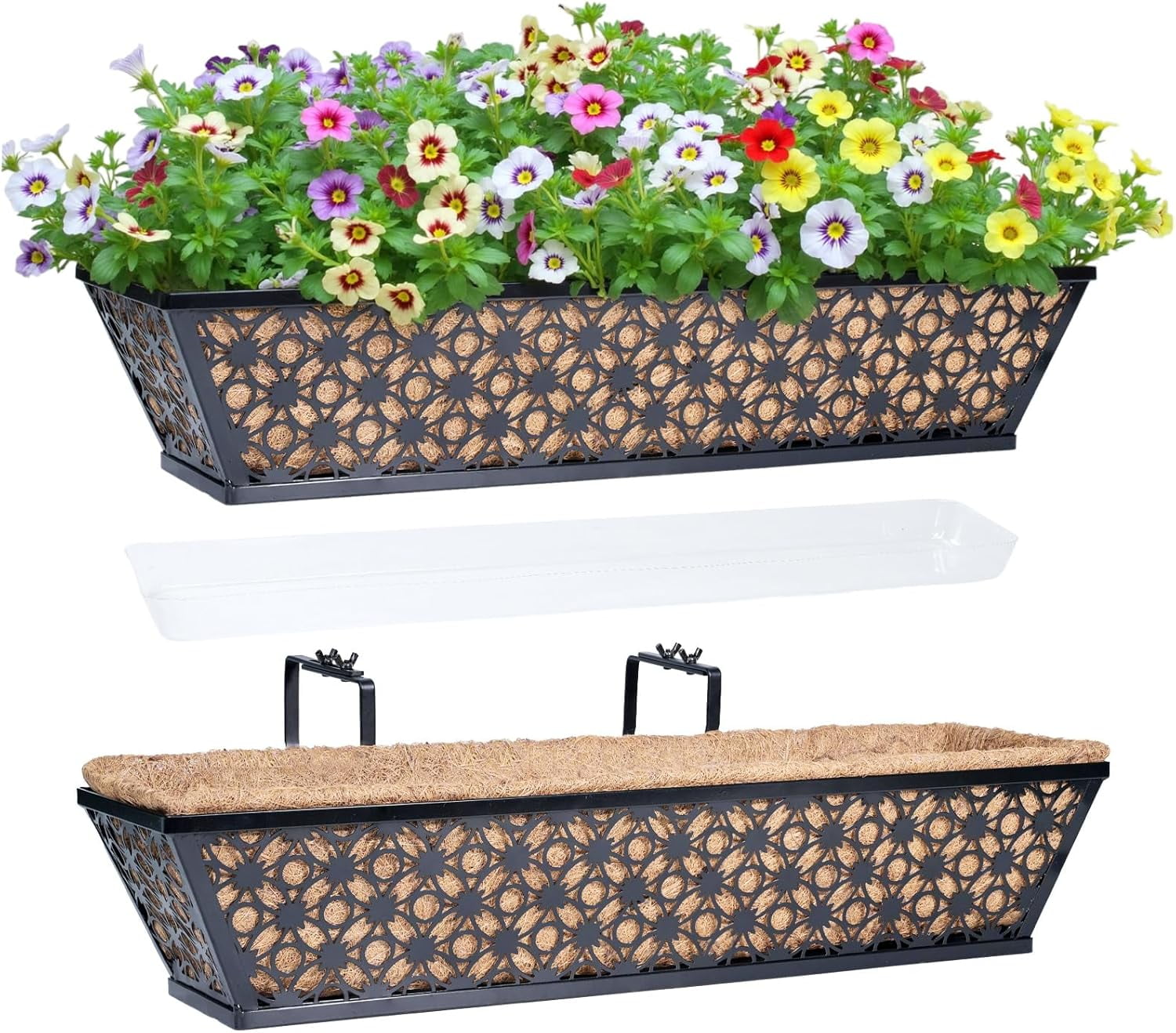 Railing Planter Window Boxes 24 Inch 2 Pack with Coco Liners for ...