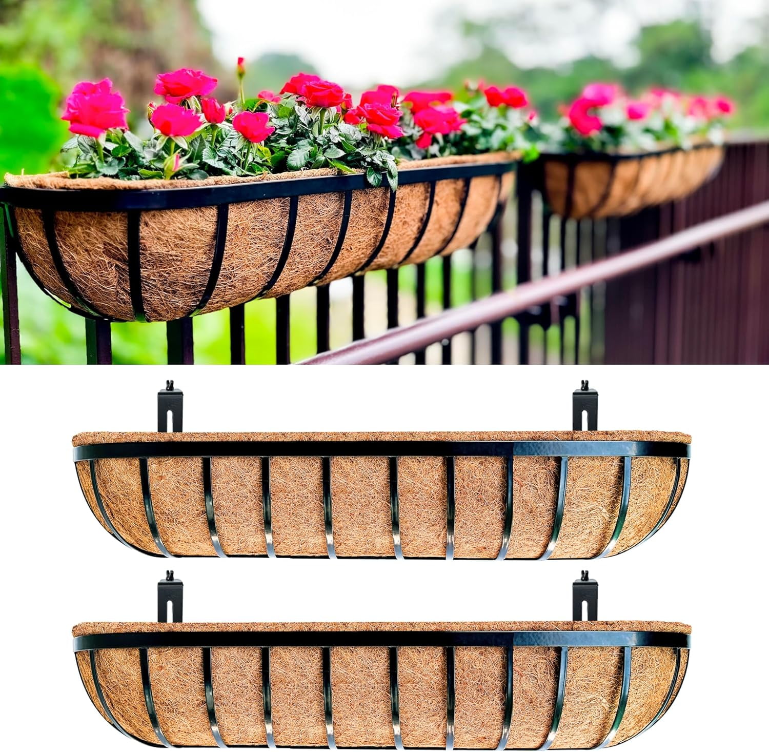 Railing Planters Box (2 Pack, 36") Black Metal Rectangular Window ...