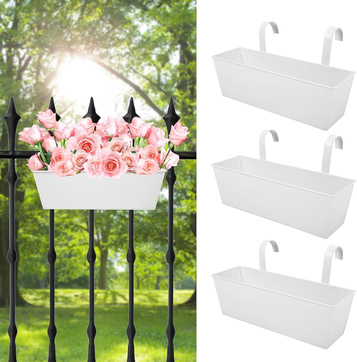 Railing Planters Outdoor Balcony 16 Inch Deck Over The Railing Planter Boxes Hanging Planters ...