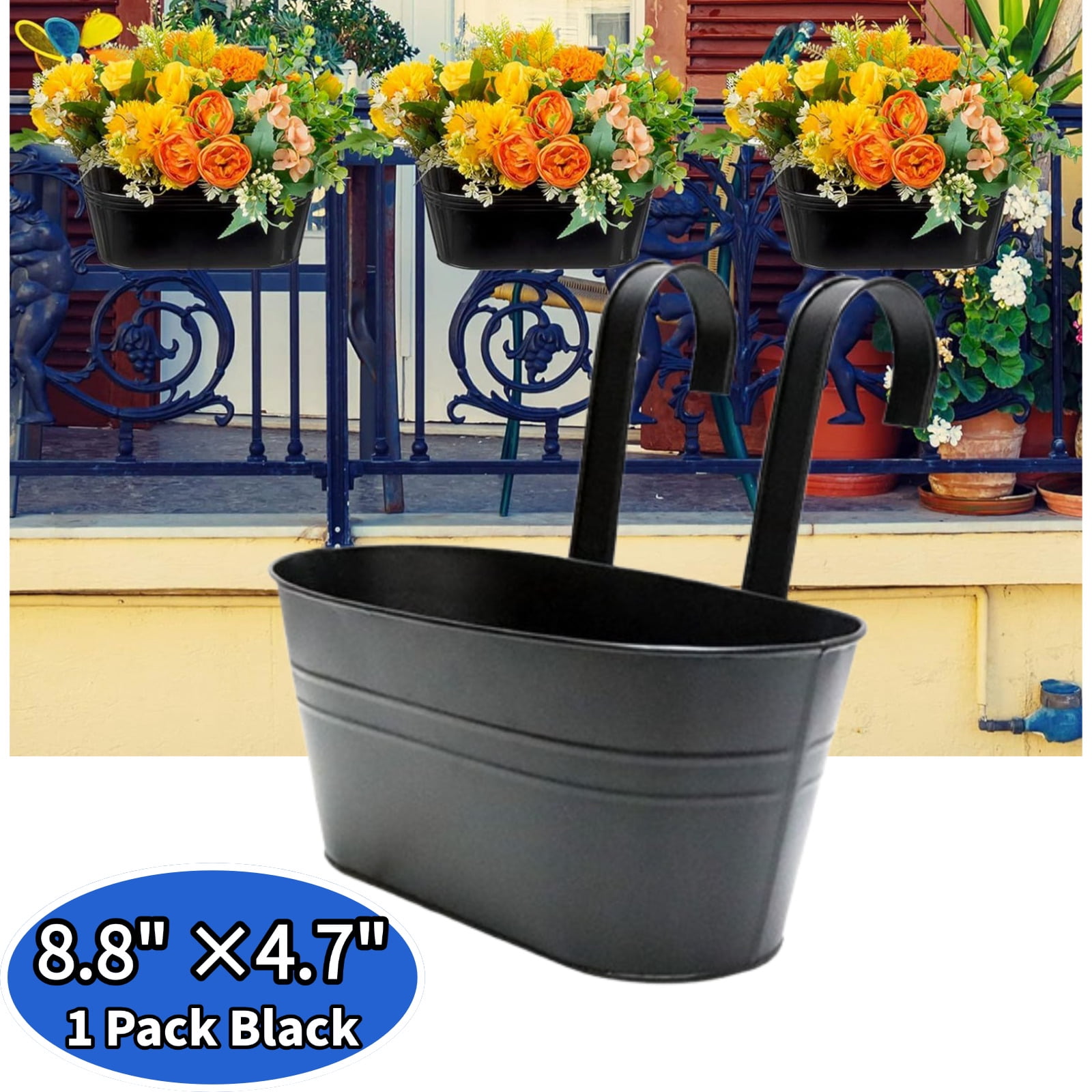 Railing Planters Outdoor Balcony 8.8"×4.7" Deck Over The Railing ...