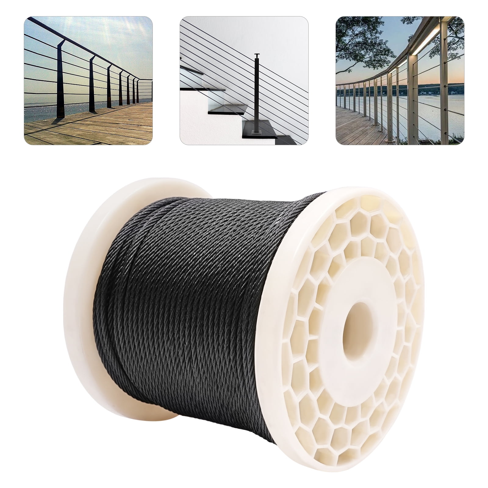 Railing System Cable Rope, Black 316 Stainless Steel Cable Rope, 220ft ...
