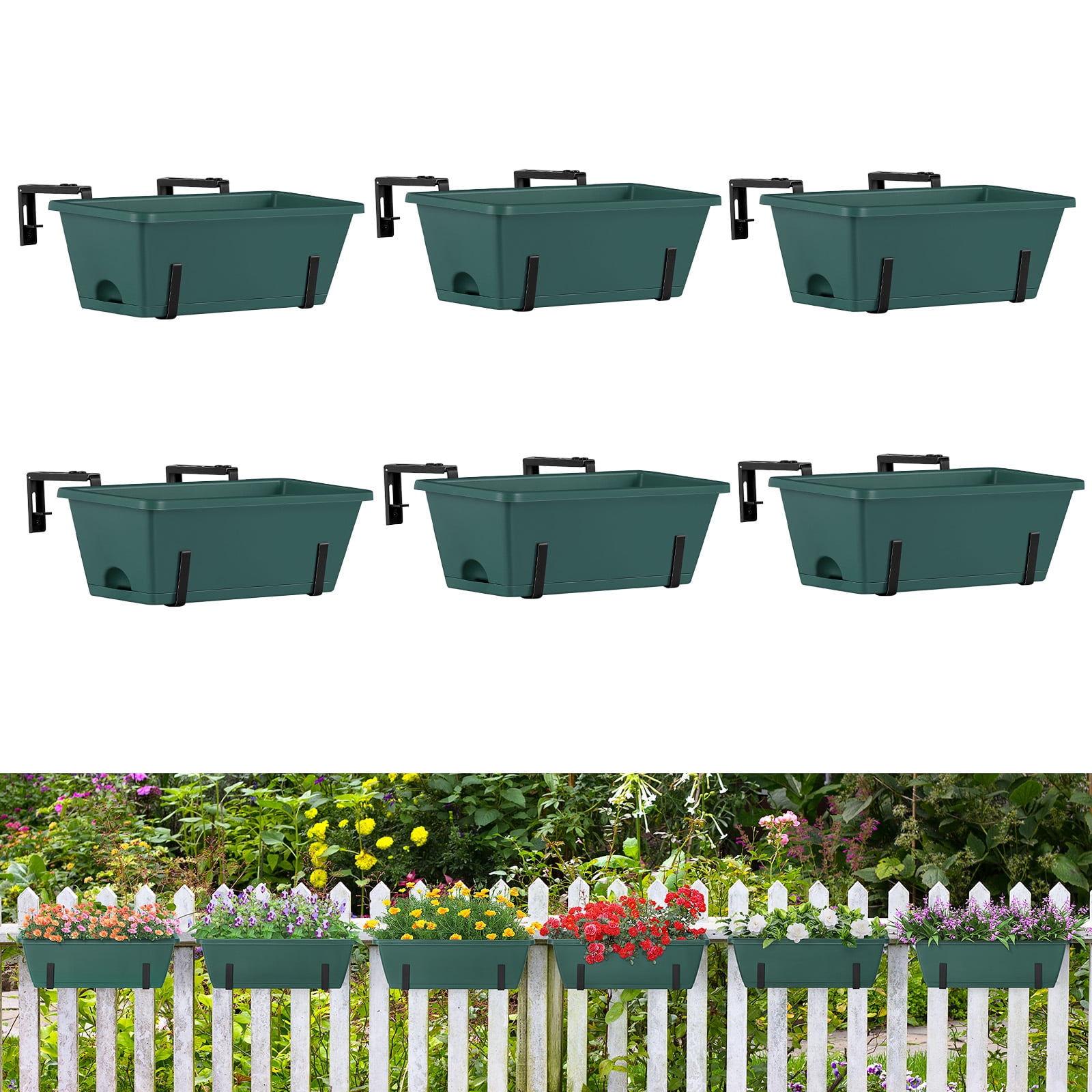 Railing er 6 Pack, 16.9 Inch Window Basket Deck Boxes Plastic Flower ...