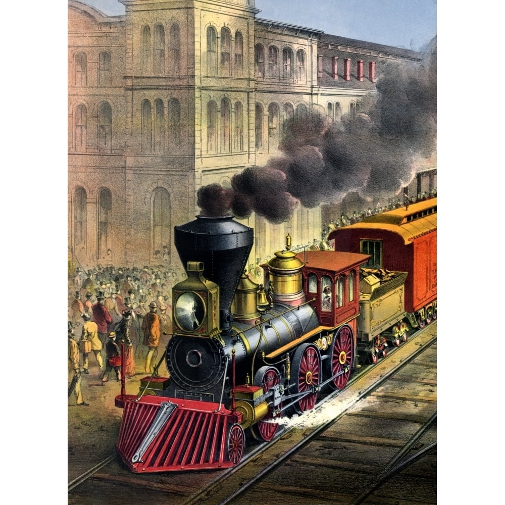 Railroad 1874. NAmerican Railroad Scene Express Trains Leaving The ...