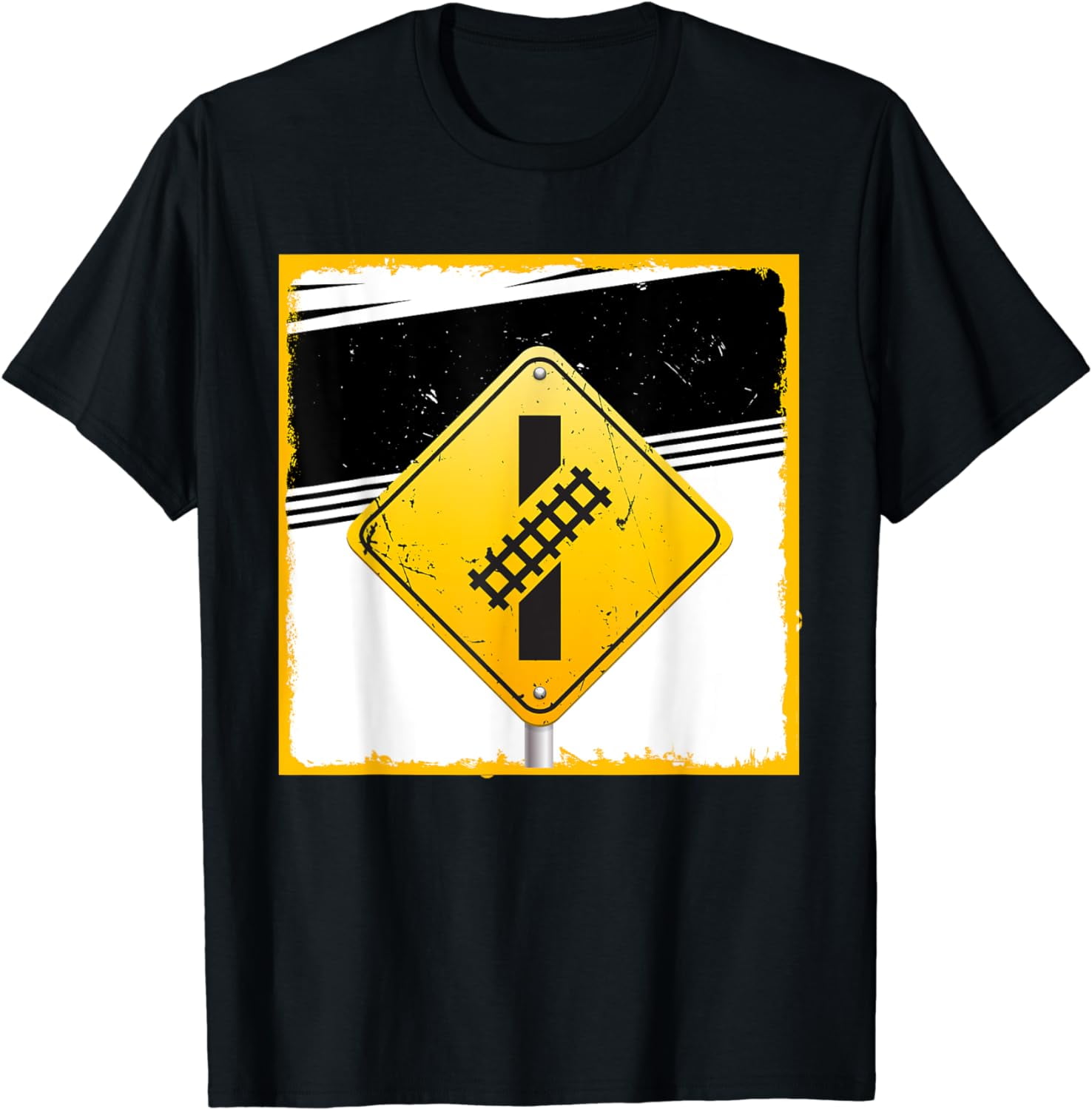Railroad Crossing Sign Barrier Train Stop Station Locomotive Cotton T ...
