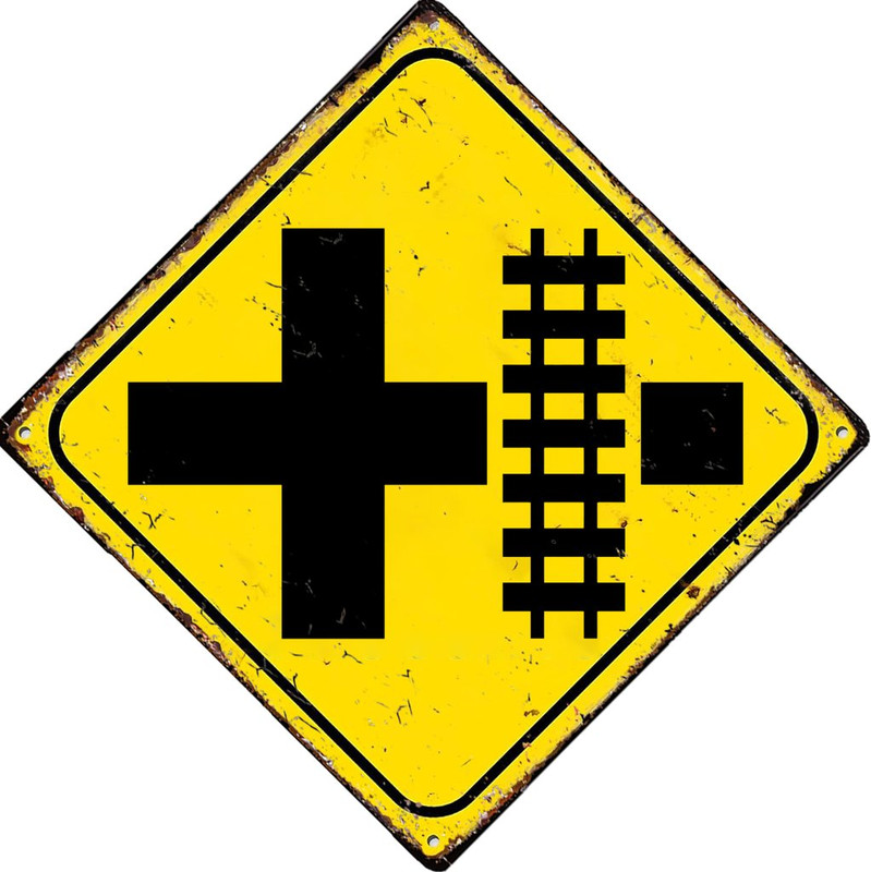 Railroad Crossing Tracks Right Of Intersection Warning Symbol Vintage ...