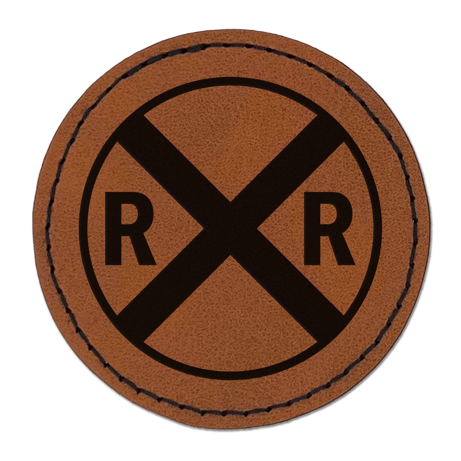 Railroad Crossing Train 2.5" Faux Leather Round Engraved Iron-On Patch ...