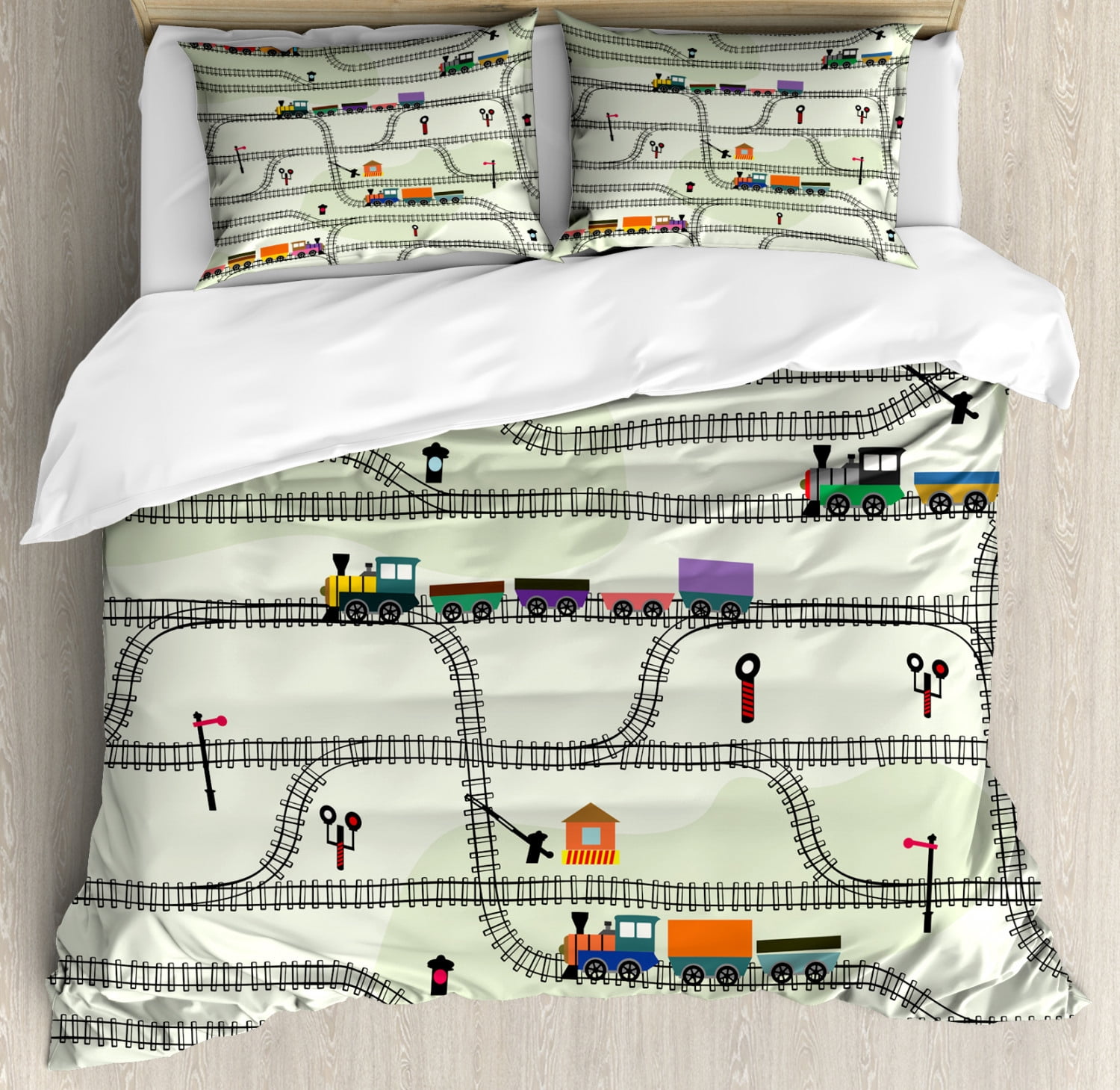 Railroad Duvet Cover Set King Size, Nursery Style Arrangement of Roads ...