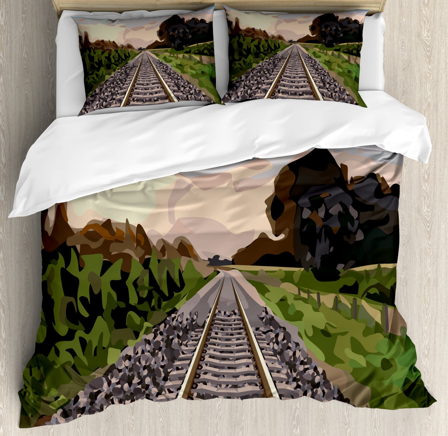 Railroad Duvet Cover Set Queen Size, Stones and Road Tracks in the ...
