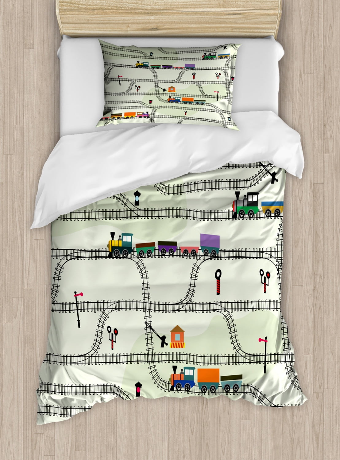 Railroad Duvet Cover Set Twin Size, Nursery Style Arrangement of Roads ...