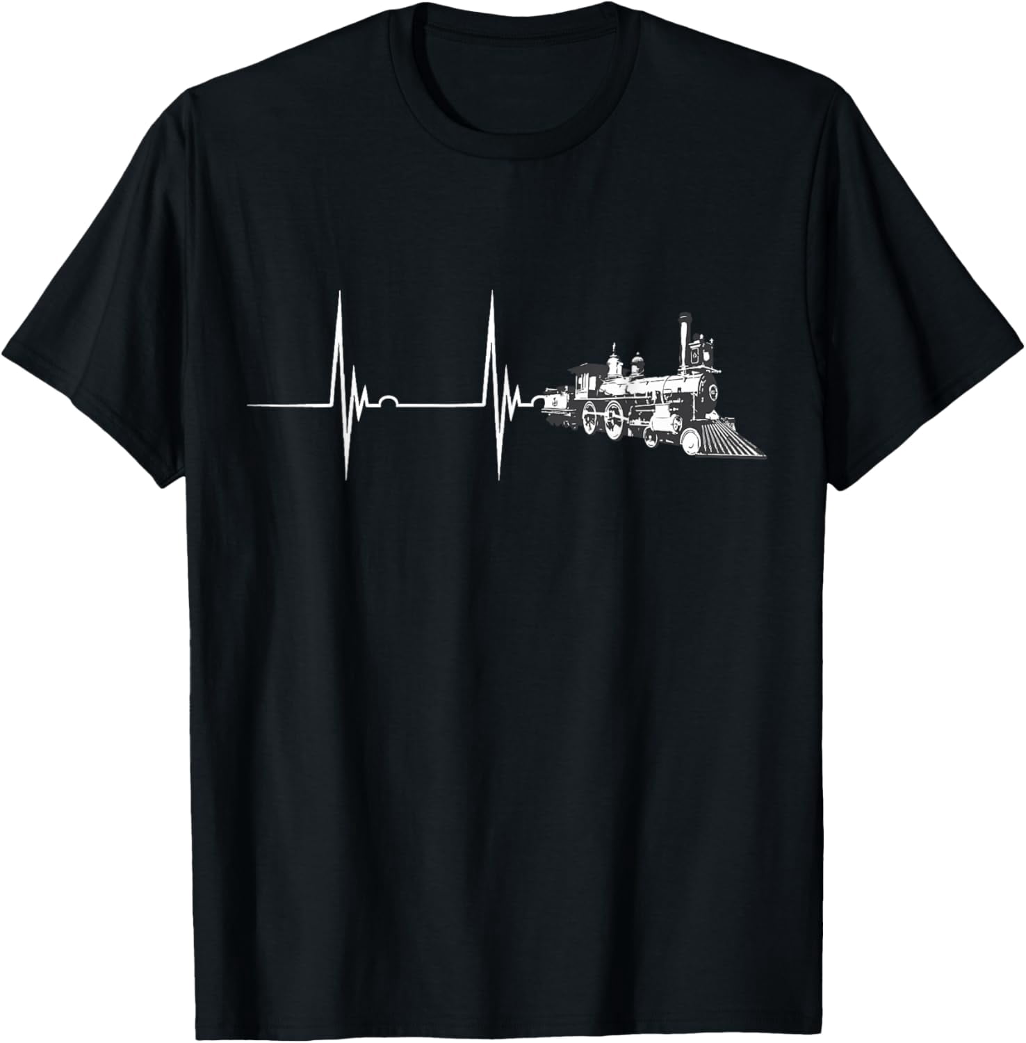 Railroad Heartbeat EKG Pulse Old Steam Locomotive Train T-Shirt ...