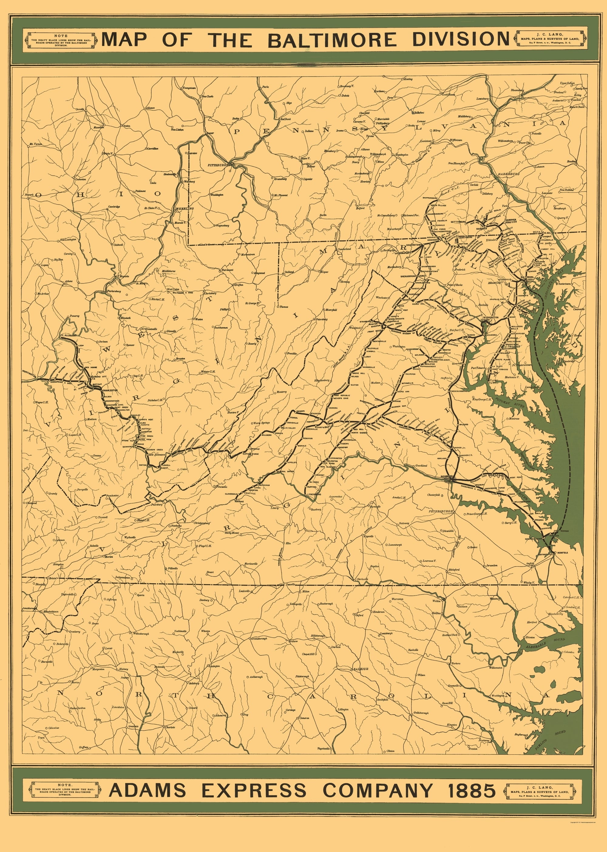 Railroad Map - Adams Express Co Baltimore Division - Lang 1885 - 23 x ...