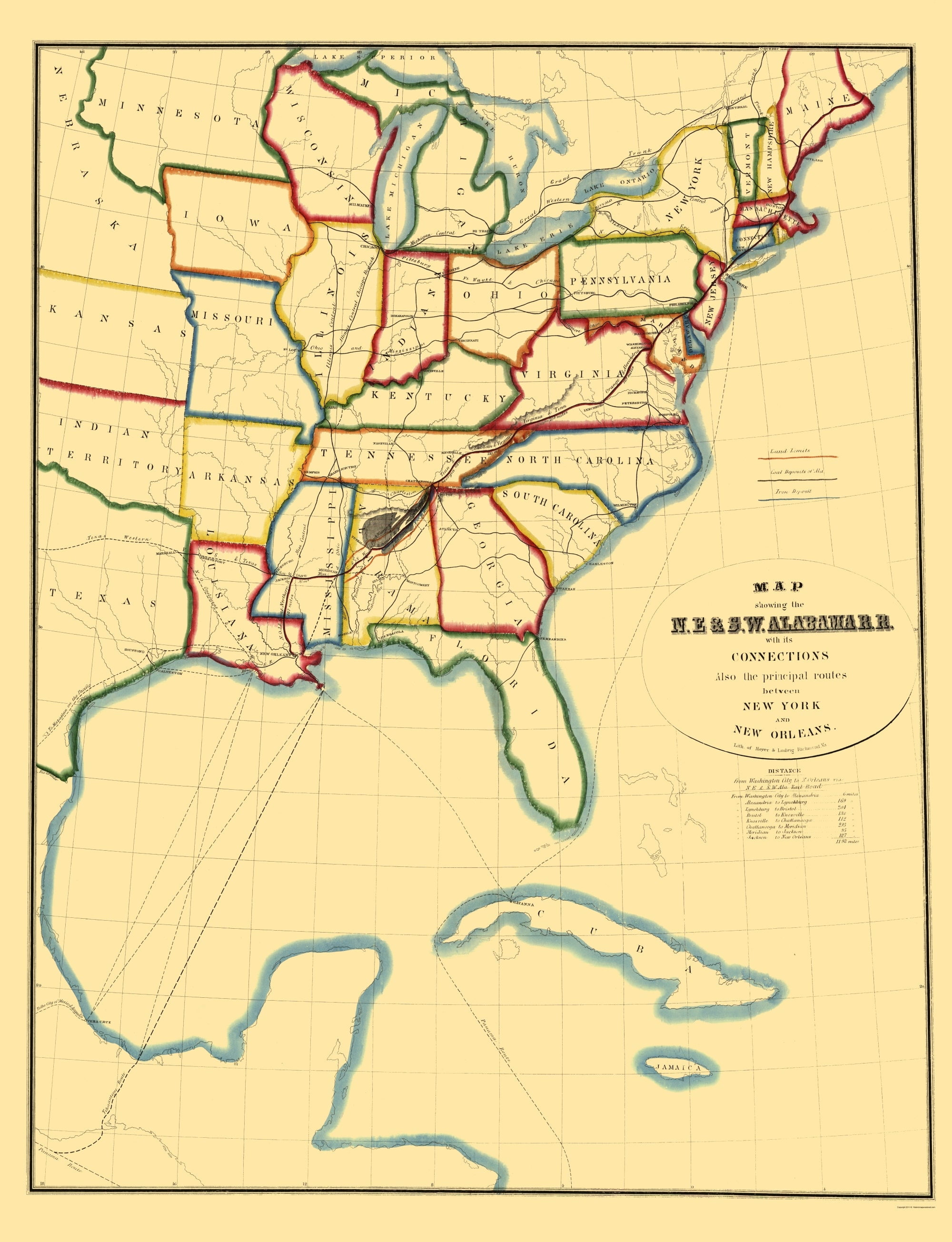 Railroad Map - Alabama Railroad - Hoyer 1850 - 23 x 30.01 - Vintage ...