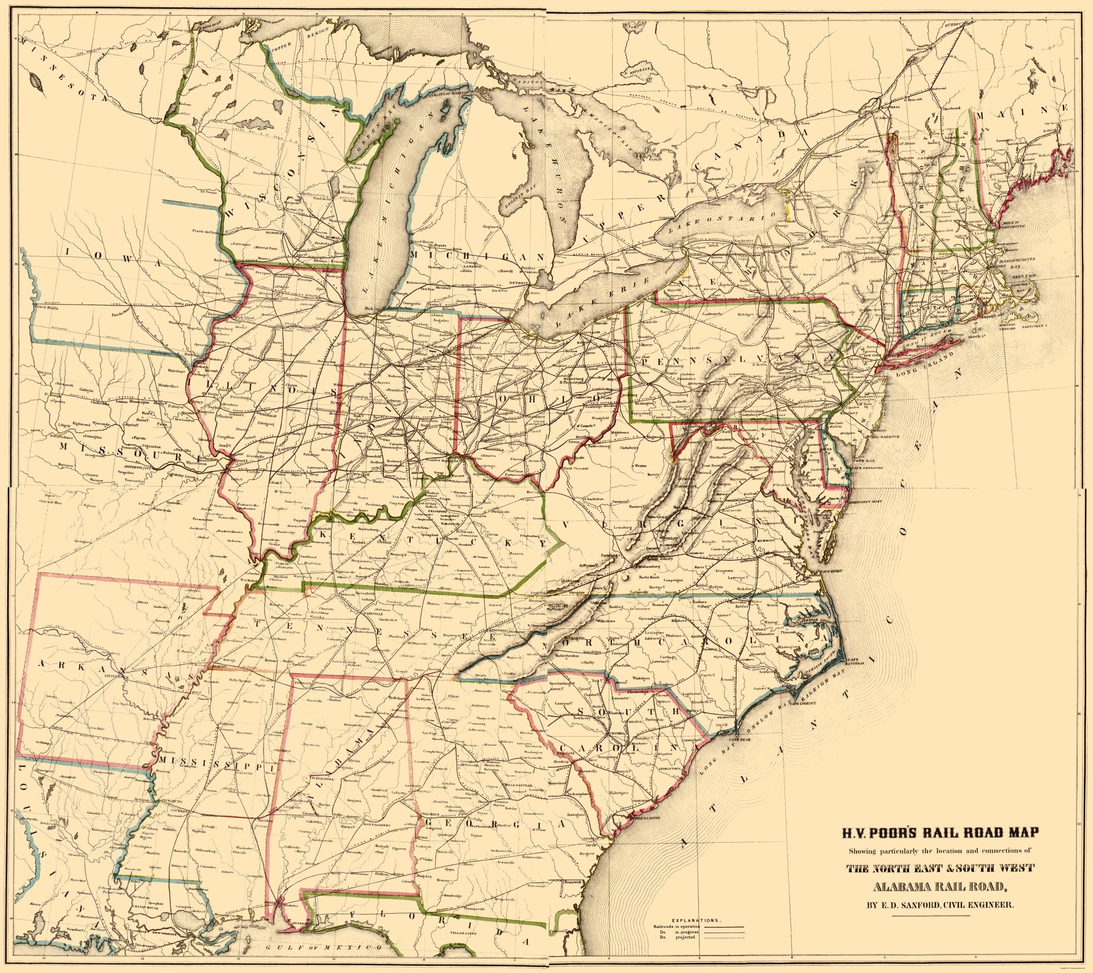 Railroad Map - Alabama Railroads - Poor 1854 - 23 x 25 - Vintage Wall ...