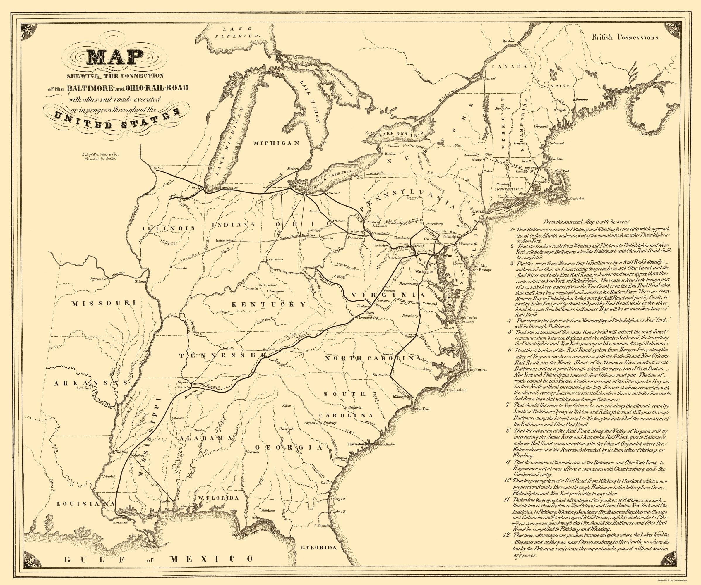 Railroad Map - Baltimore and Ohio Railroad Connections - Weber 1840 ...