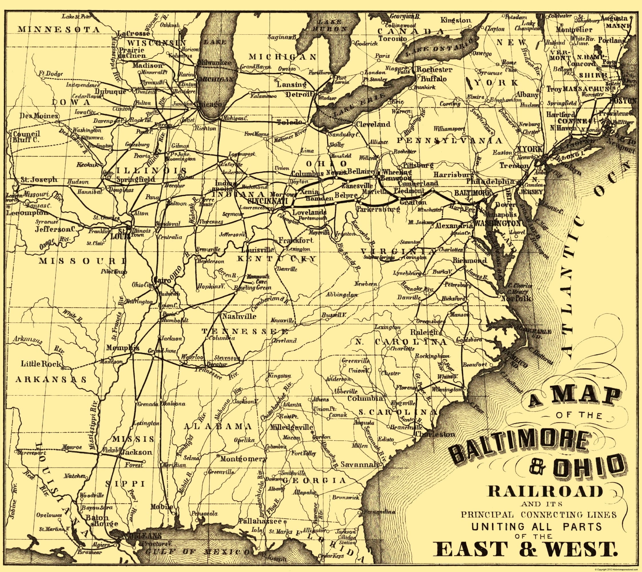 Railroad Map - Baltimore and Ohio Railroad - Hoen 1860 - 23 x 25.81 ...