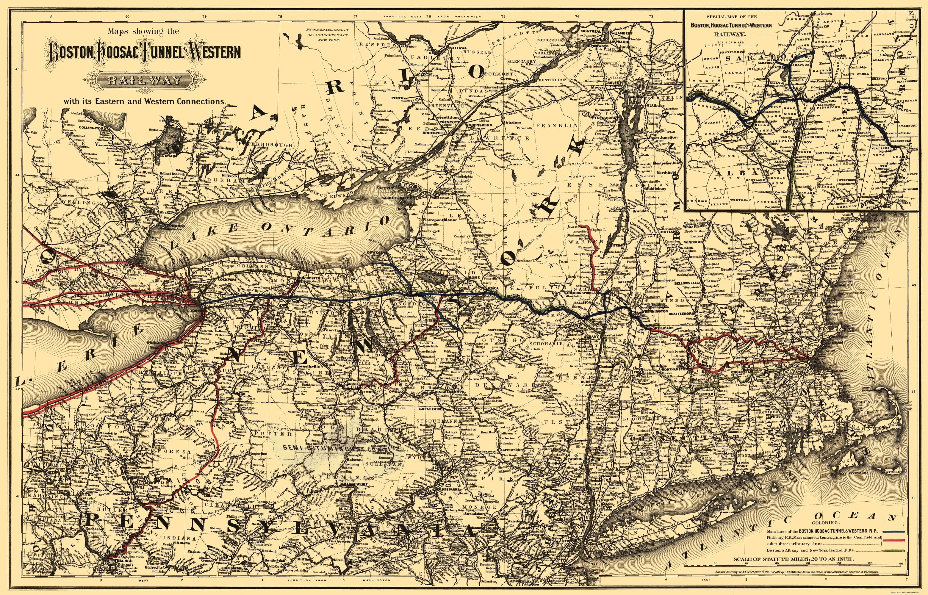 Railroad Map - Boston Hoosac Tunnel and Western Railway - Colton 1881 ...