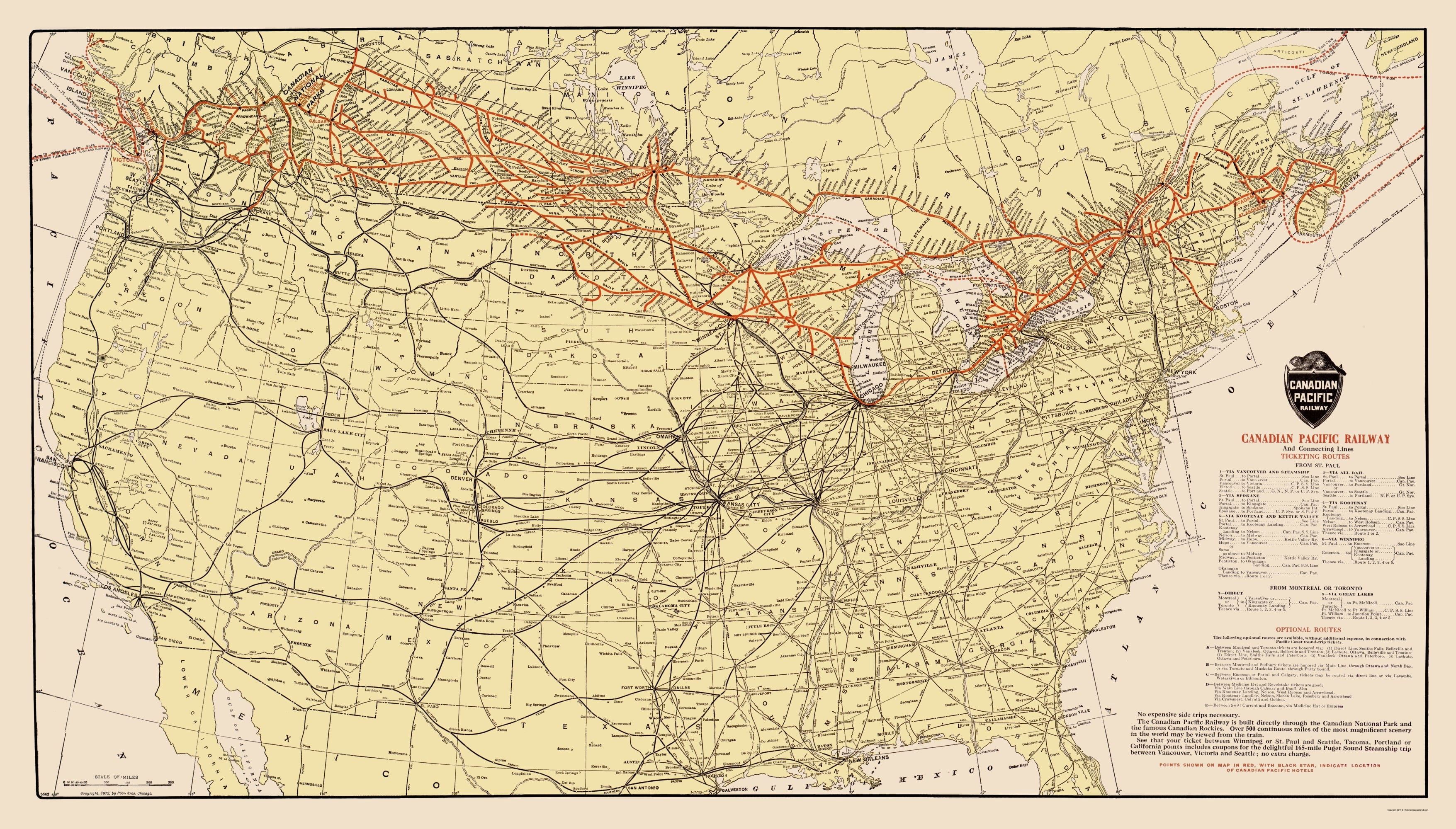 Railroad Map - Canadian Pacific Railway Connections - Poole 1912 - 23 x ...