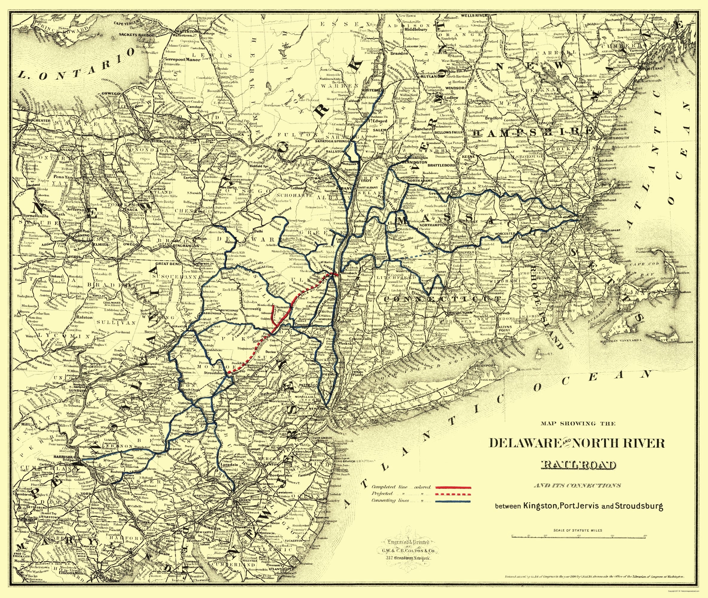 Railroad Map - Delaware and North River Railroad - Colton 1890 - 23 x ...