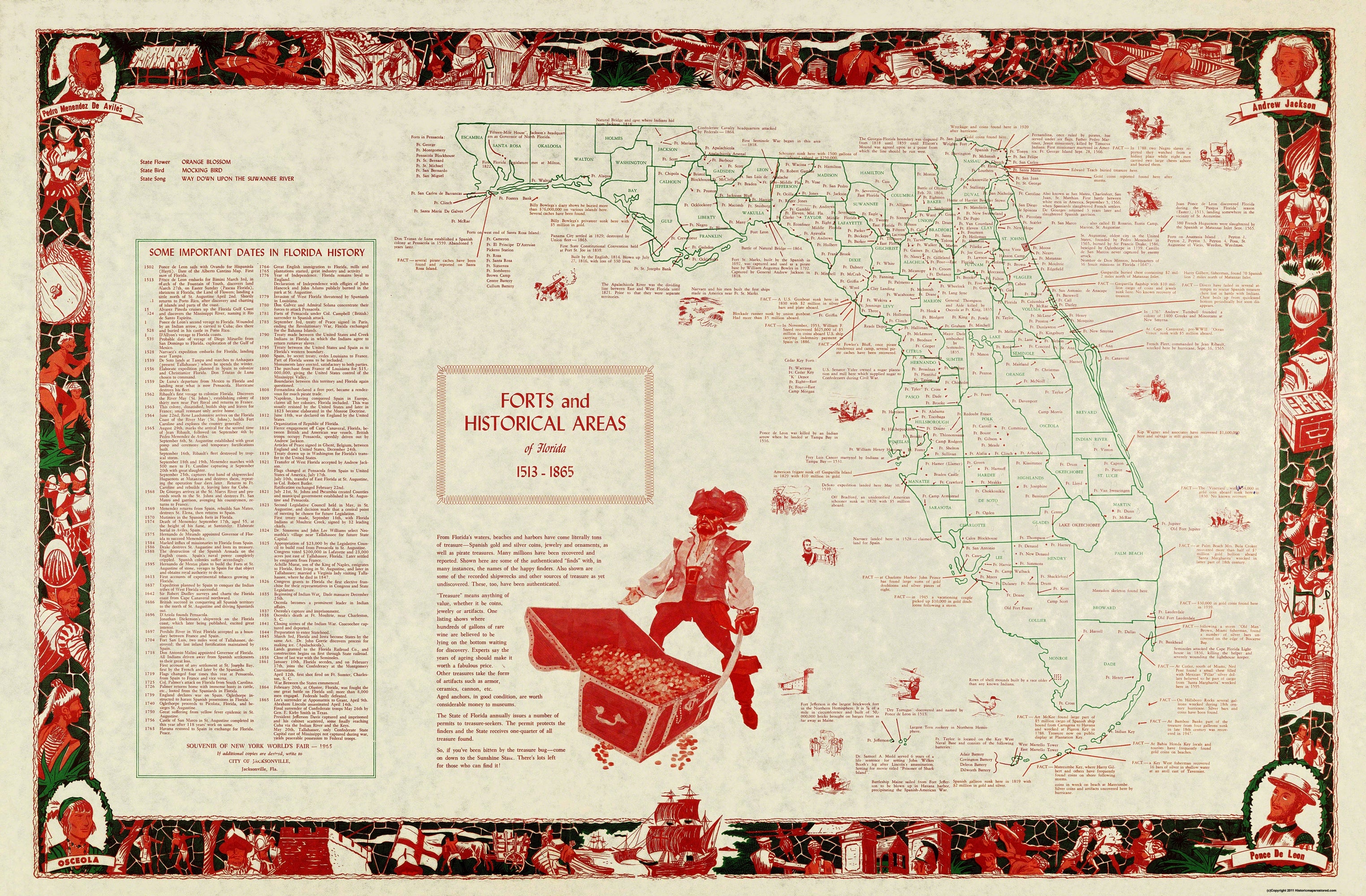 Railroad Map - Florida Forts Historical Areas 1513 - 1865 - 1965 ...