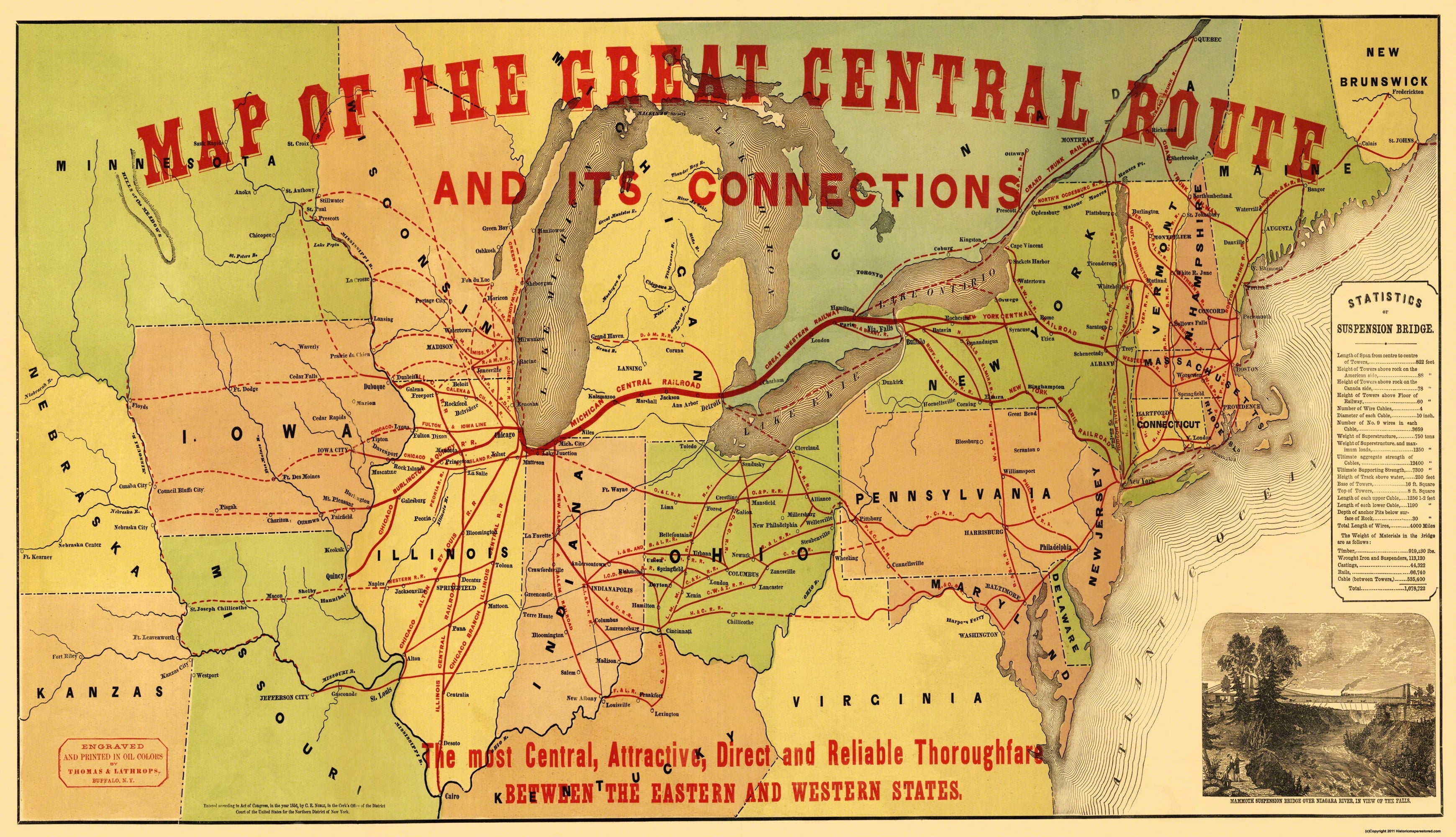 Railroad Map - Great Central Railroad Route - Thomas 1856 - Vintage ...
