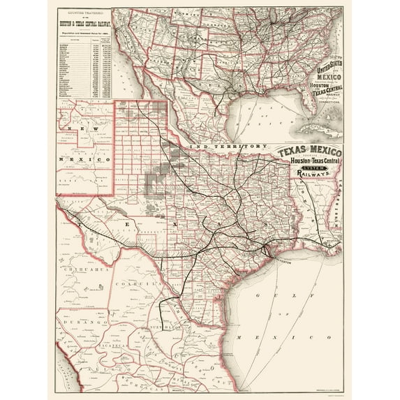 Railroad Map - Houston and Texas Central Railways - Rand McNally 1880 ...