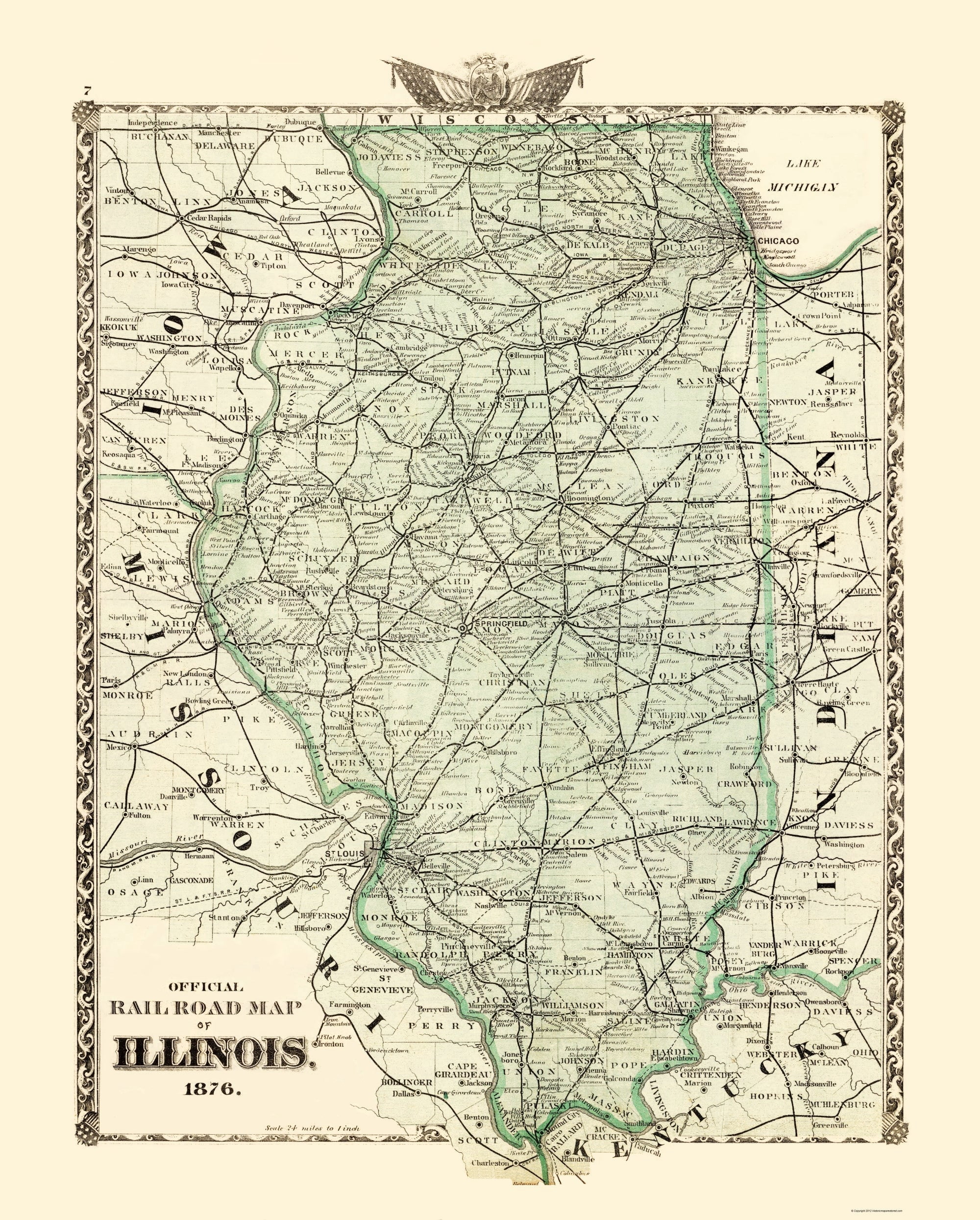 Railroad Map - Illinois Railroad - Beers 1876 - 23 x 28.63 - Vintage ...