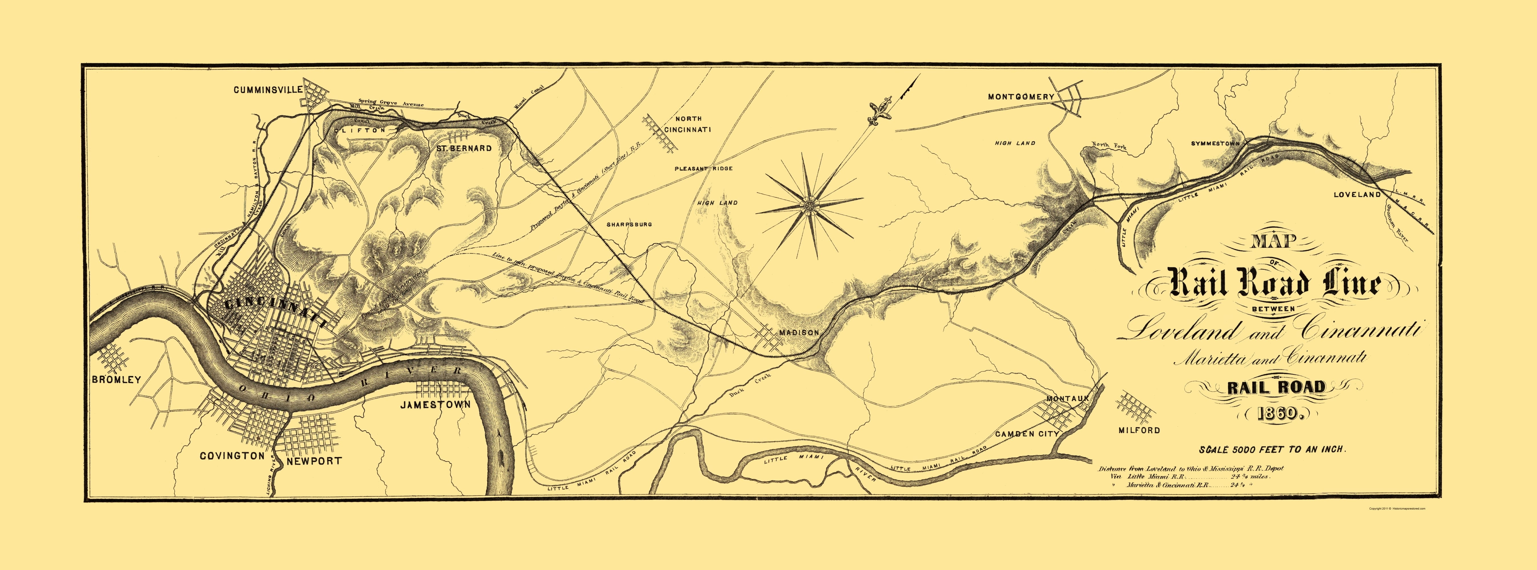 Railroad Map - Marietta and Cincinnati Railroad - Jenney 1860 - 23 x 61 ...