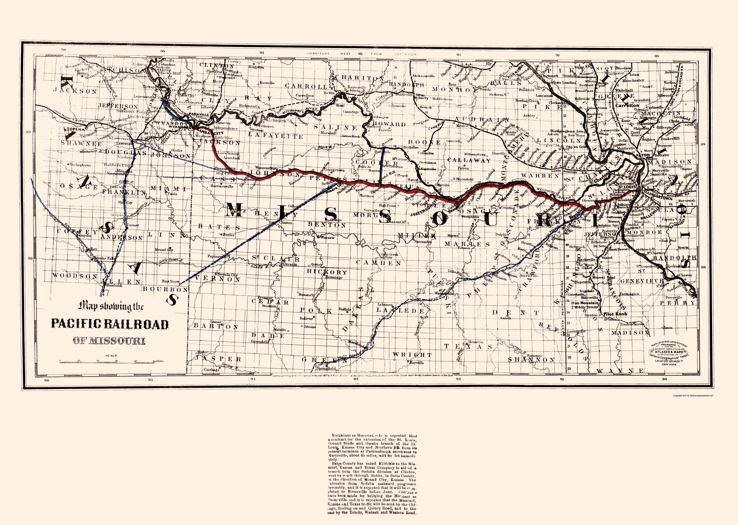 Railroad Map - Missouri Pacific Railroad - Colton 1865 - 23 x 32.34 ...